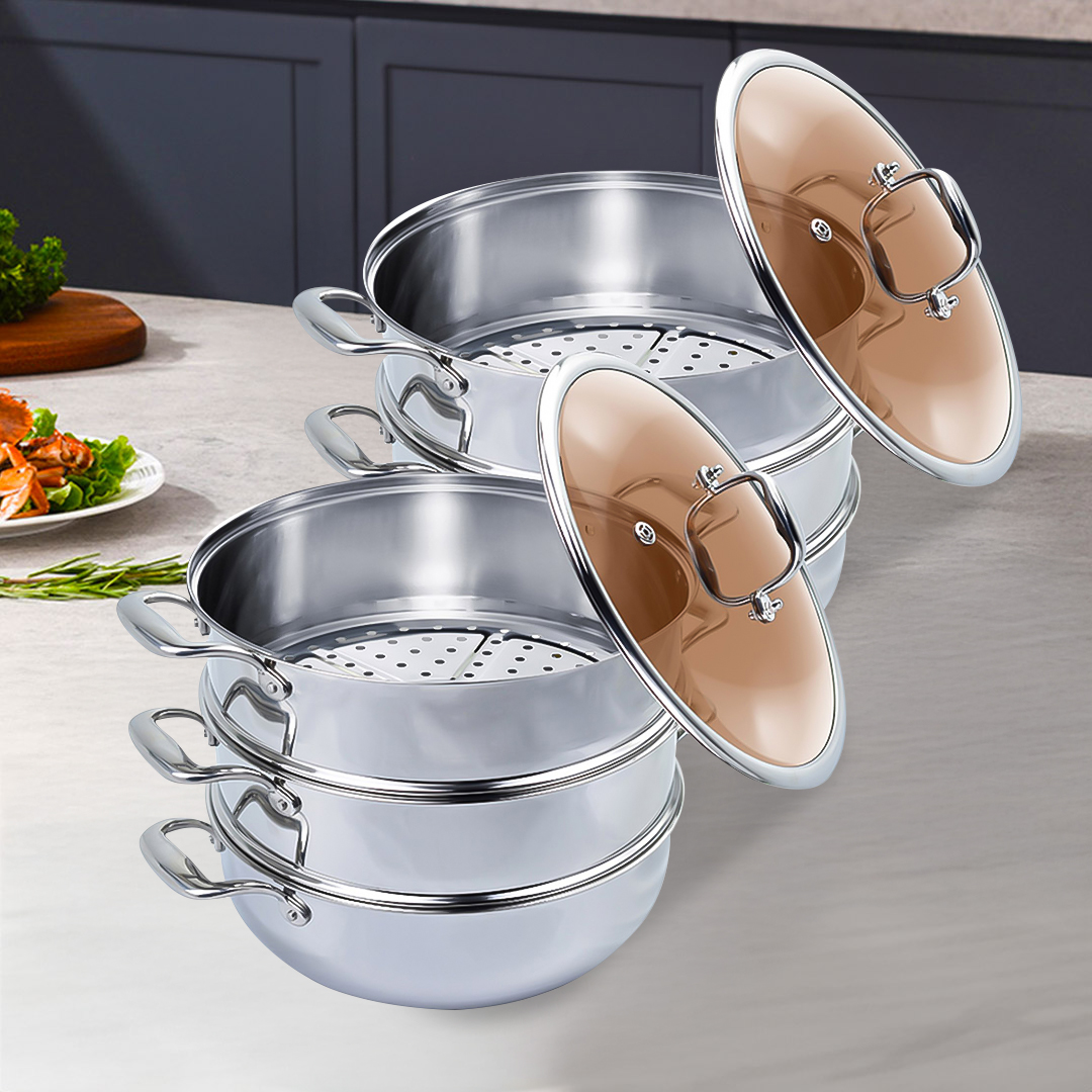 2X 3 Tier 30cm Stainless Steel Food Steamer #60669 | DesiClik.com, USA
