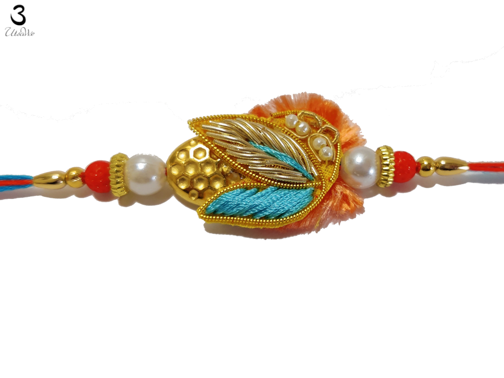 Impressive Kundan Rakhi W/ Elegant thread work + Roli & Chaval #43395 ...