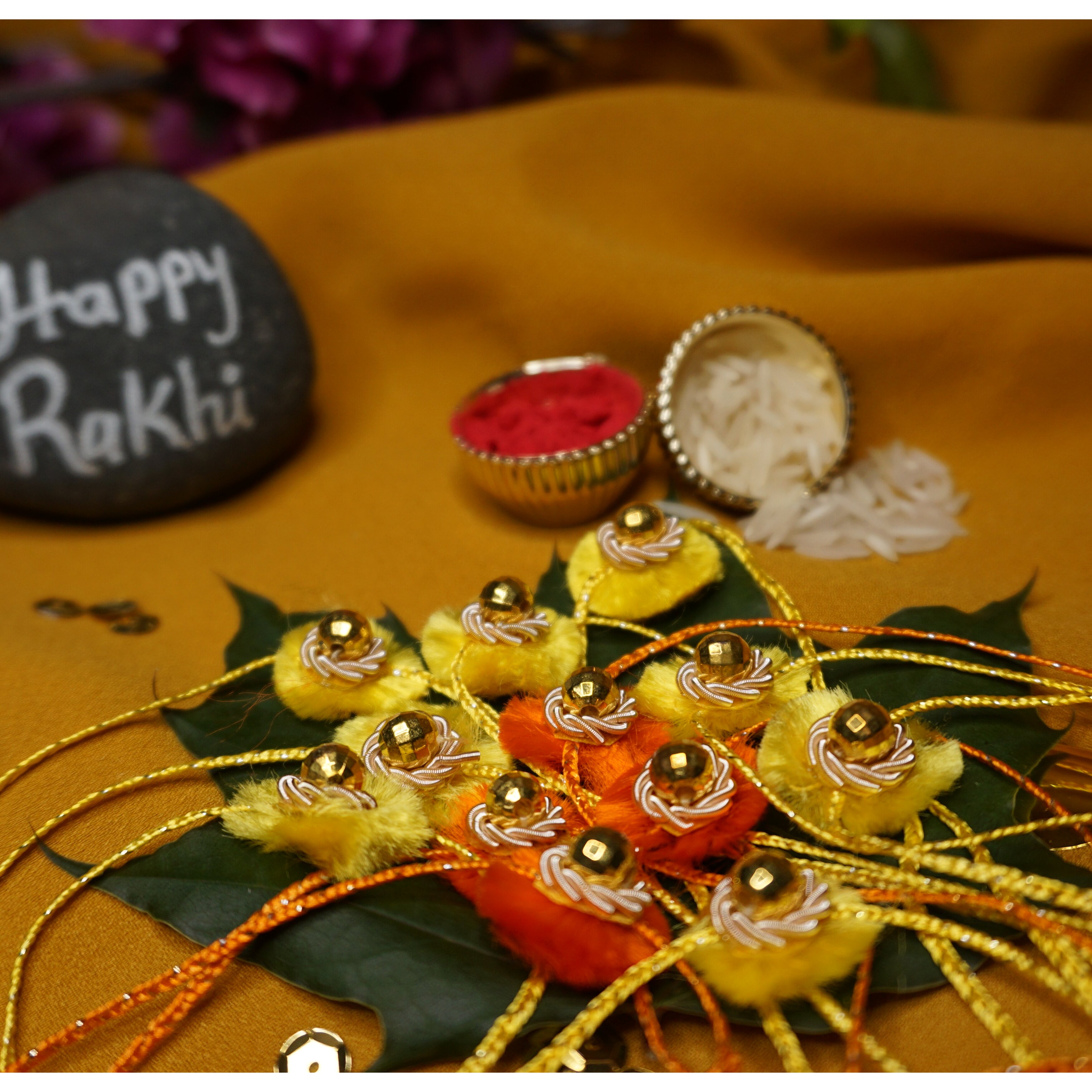 Impressive Zardosi Rakhi W/ Elegant thread work + Roli & Chaval #48574 ...