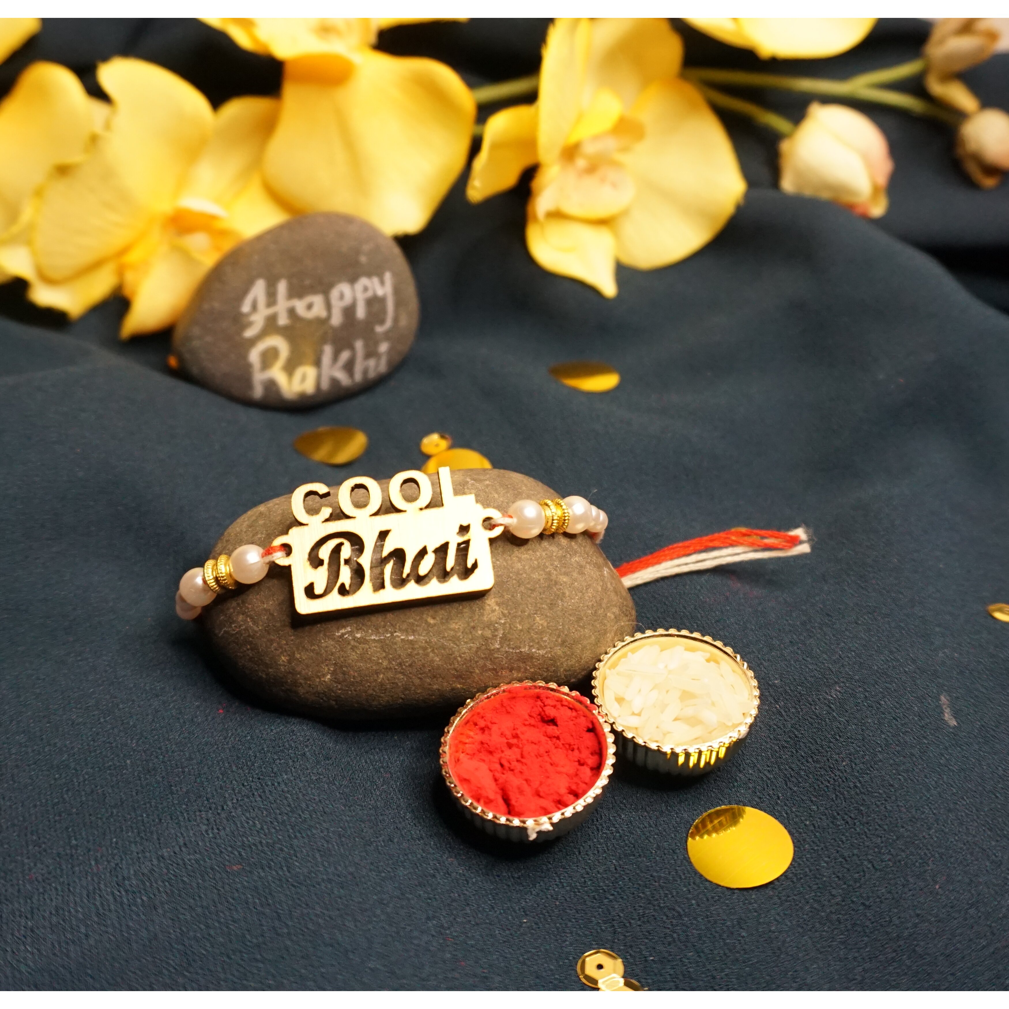 Wooden Customized Cool Bhai Rakhi W/ polished pearls & Beads + Roli ...