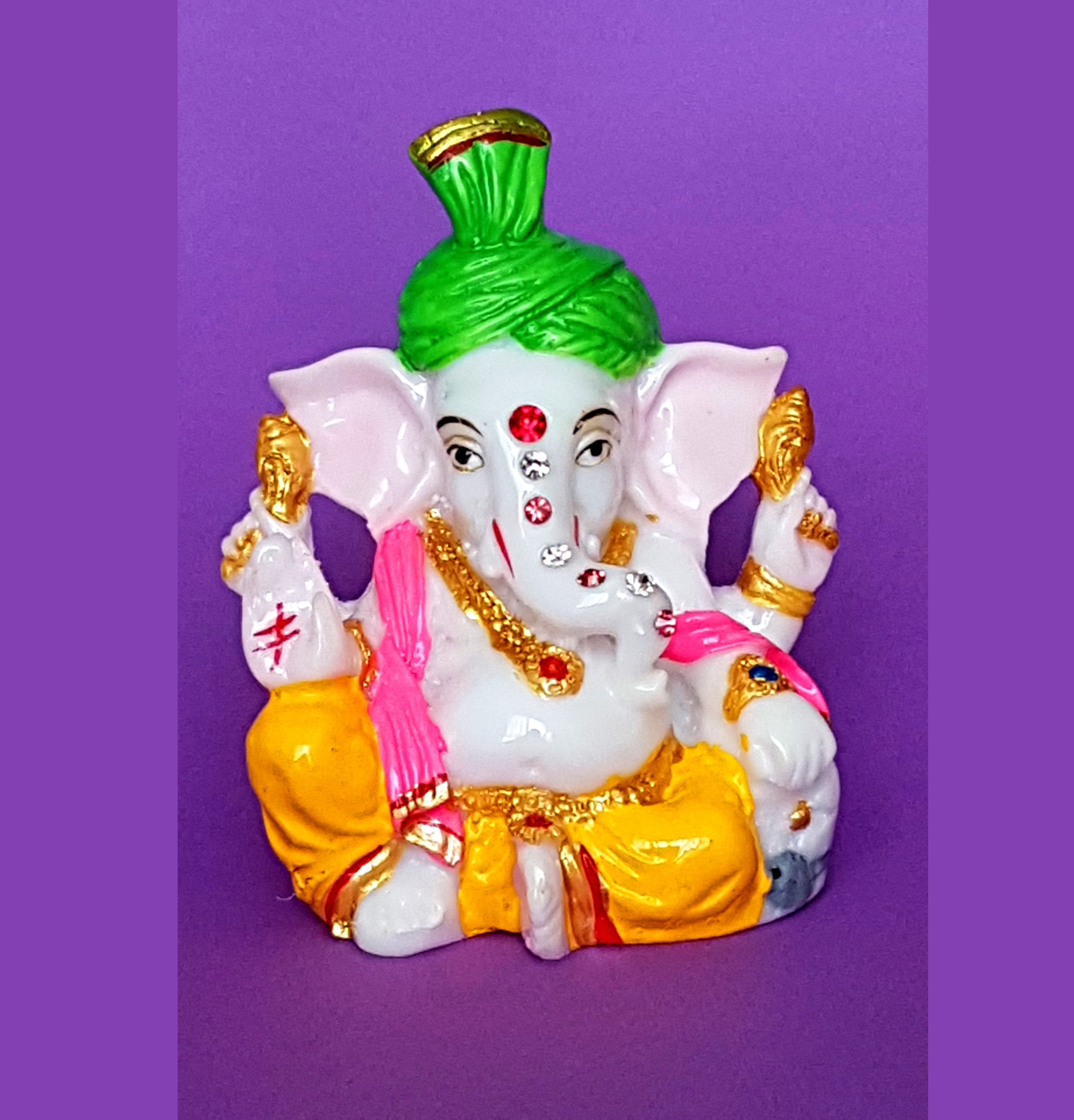 3"Beautiful Fluorescent Green FETA Ganesh for CAR Dashboad, Mandir ...