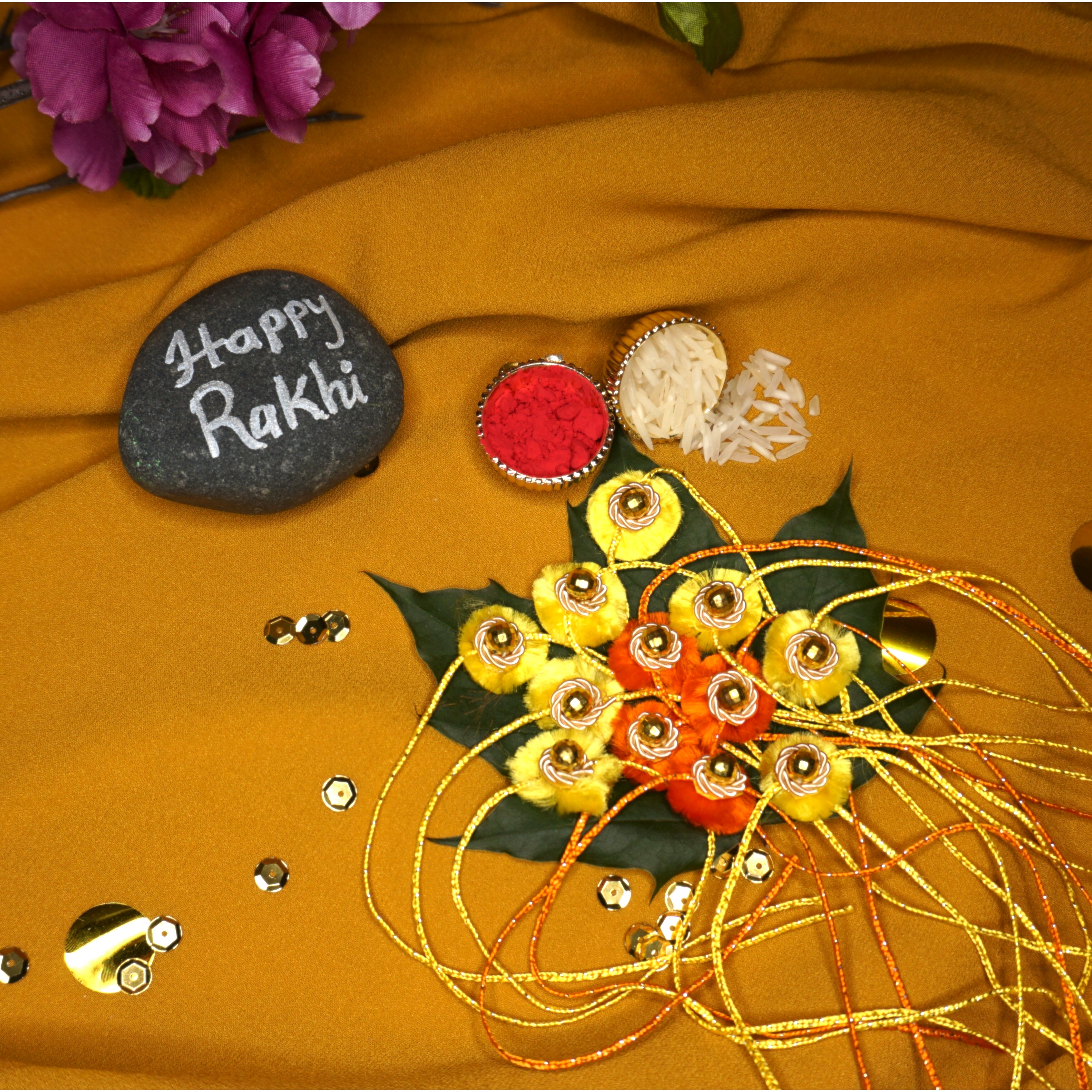 Impressive Zardosi Rakhi W/ Elegant thread work + Roli & Chaval #48574 ...