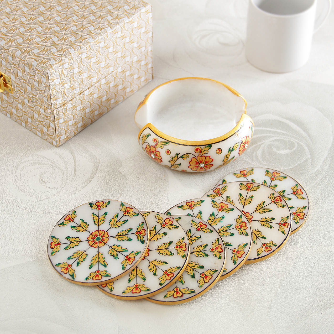 Floral Traditional Design Marble Coaster #29610 | DesiClik.com, USA