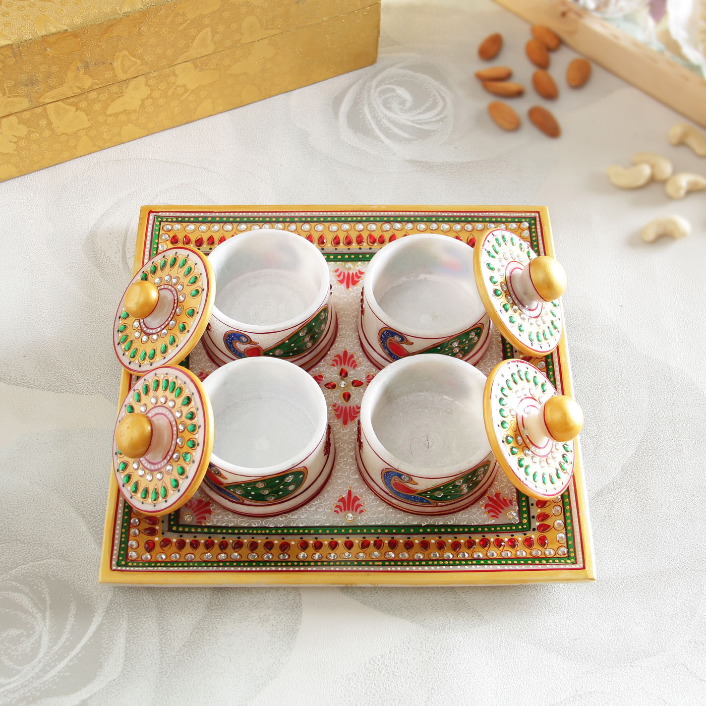 Set Of 4 Small Marble Container (Mukhwas Dabba) #29614 | DesiClik.com, USA