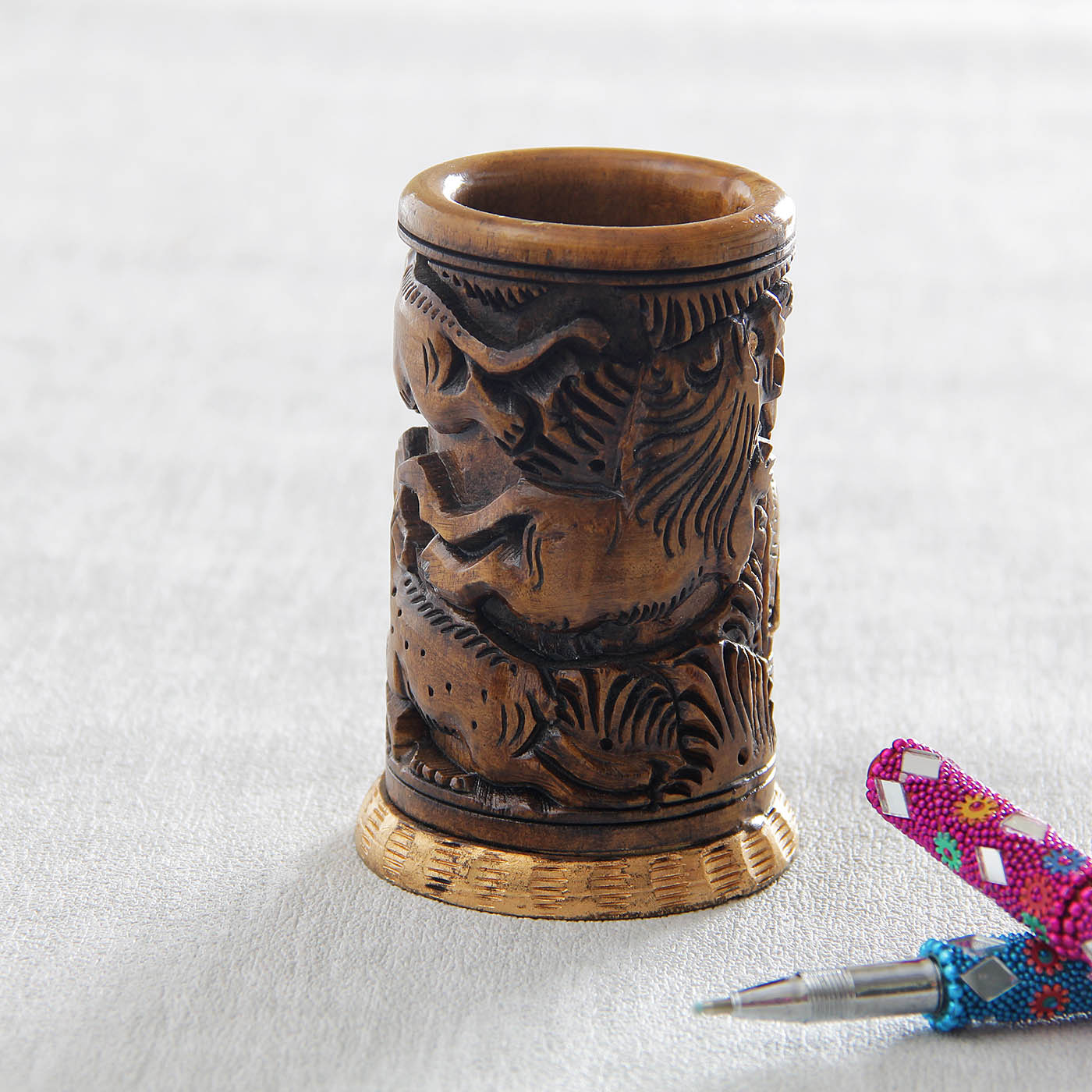 Antique Design Carved Wooden Pen Stand #29716 | DesiClik.com, USA