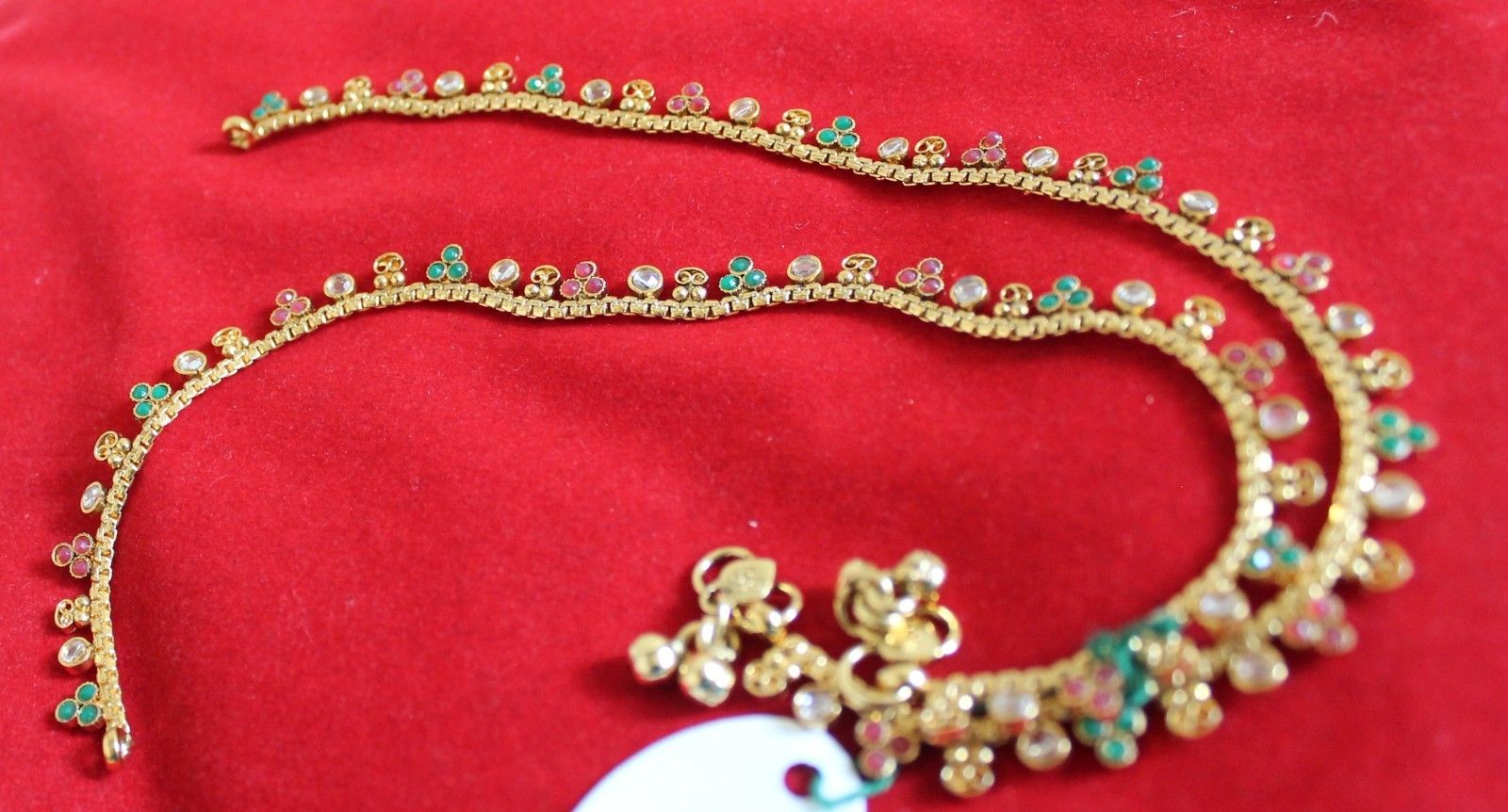 Designer Golden Anklet Indian Payal w/ Red Green Stones #34567 ...