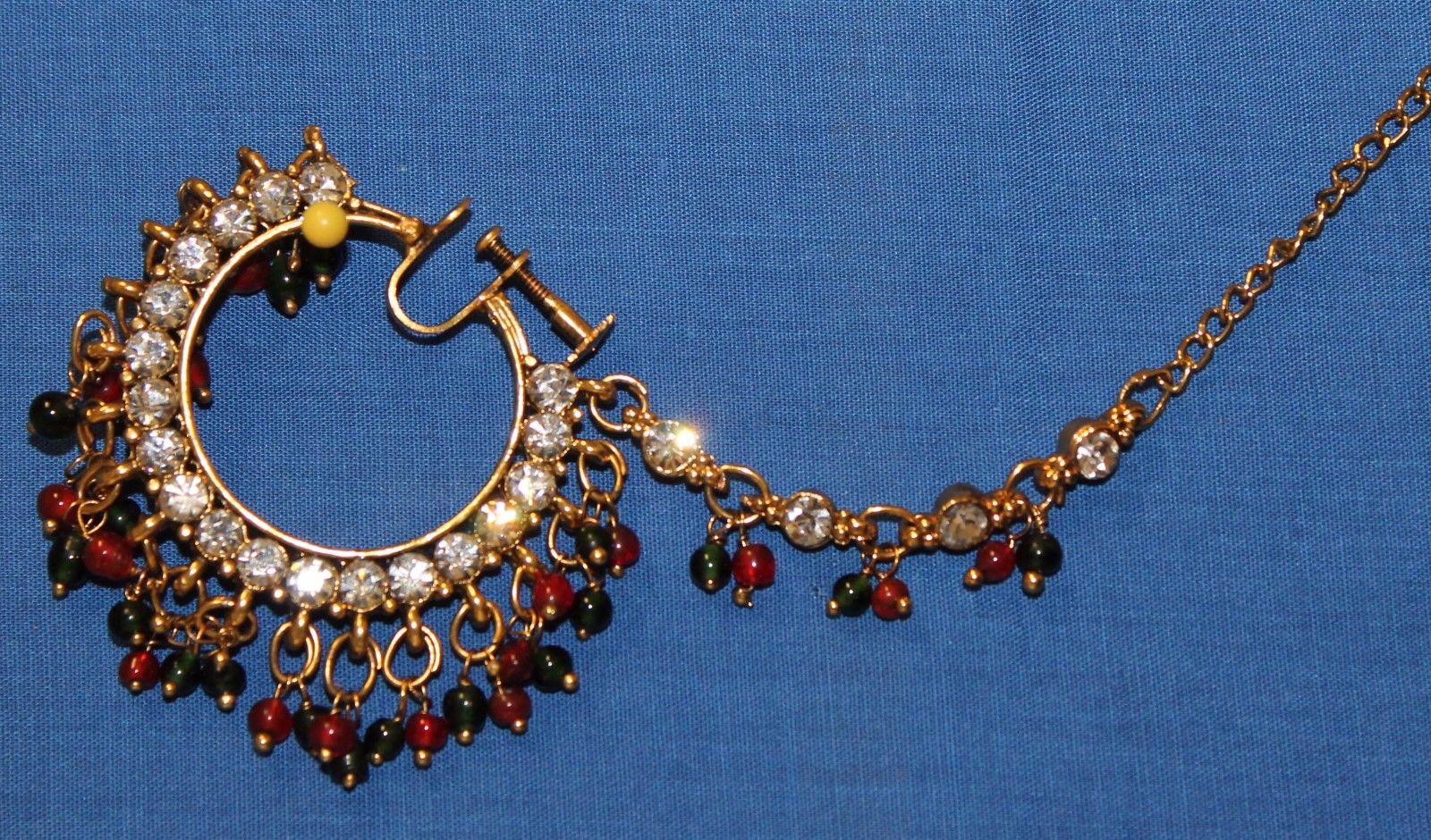 Nose Chain, Golden Indian Zircon Traditional Nath #31130 | DesiClik.com ...