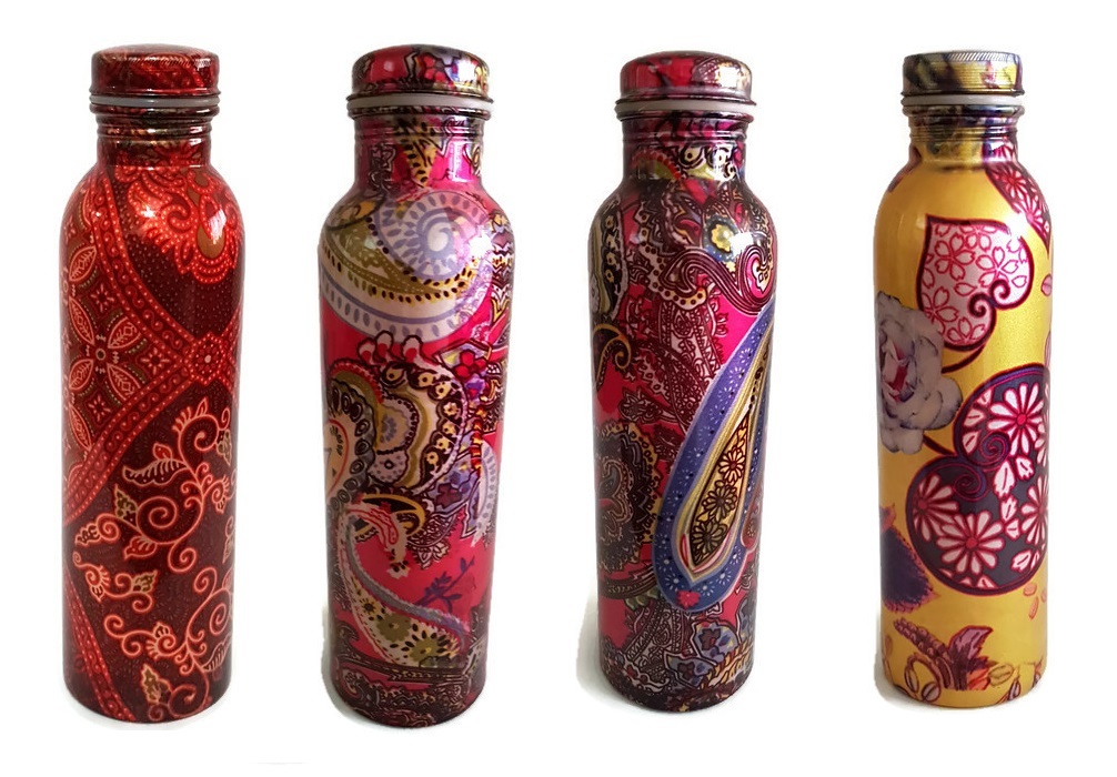 Bright Colorful Assorted Design Copper Water Bottle - 1 Pc 600ML #34571 ...
