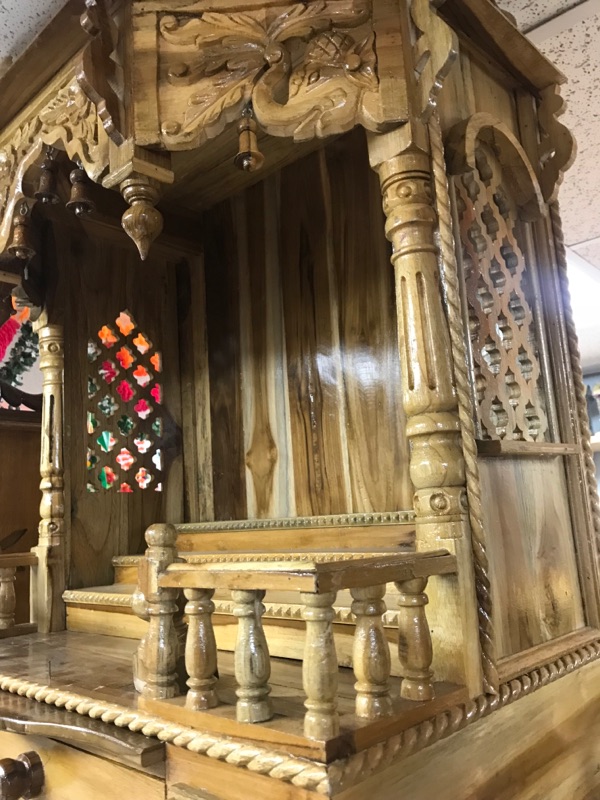 Hand Carved Wooden Open Style Mandir for Home w/ Bell & Side Jaali - 24 ...