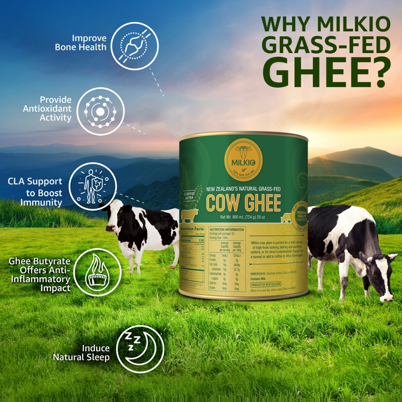 MILKIO Grass-fed ghee clarified butter (800 ml Tin) #54783 | DesiClik ...