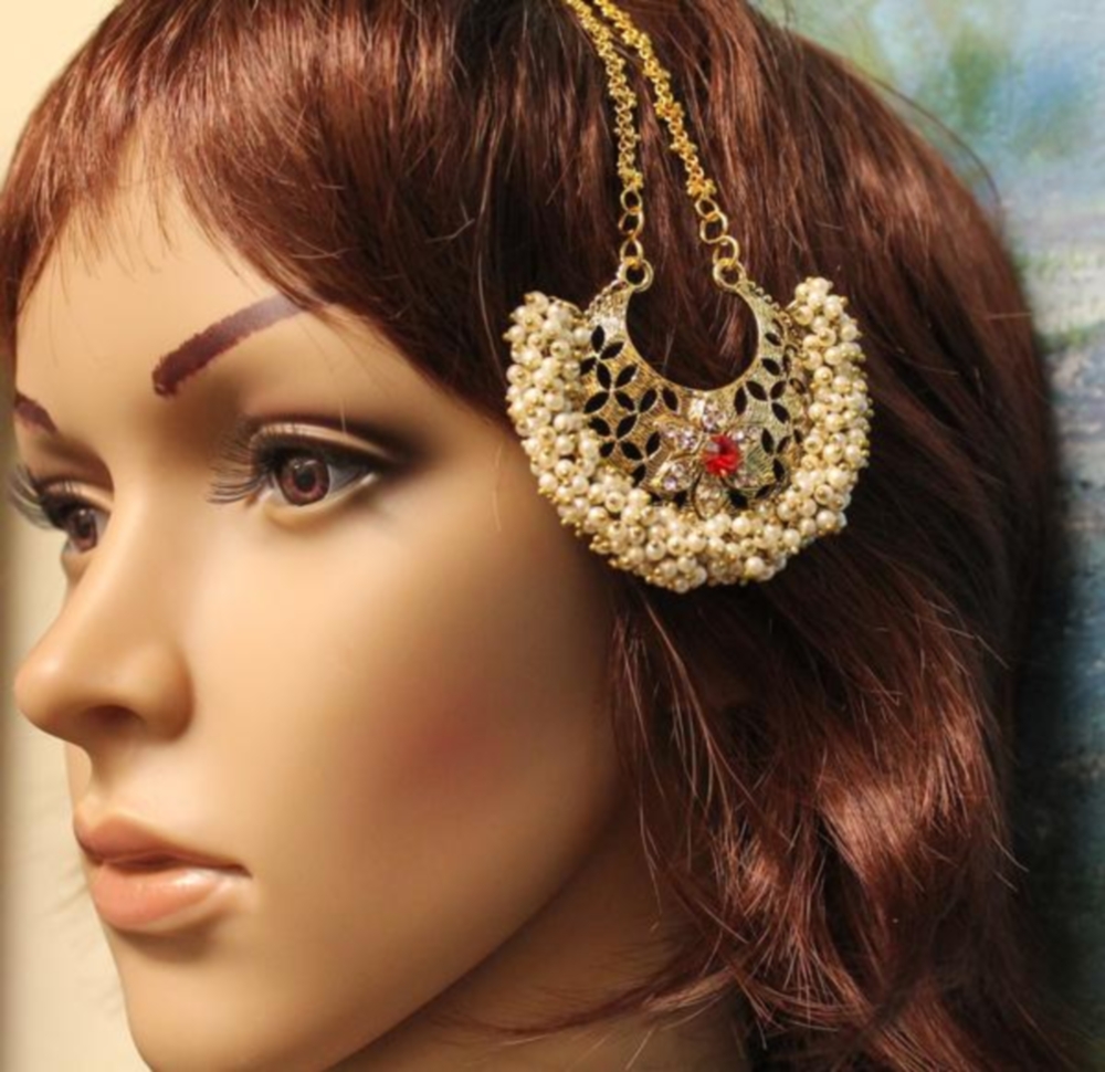 Side Tikka, Golden Maang Side Tikka Jhumar Hair Jewelry #4553 #36887 ...