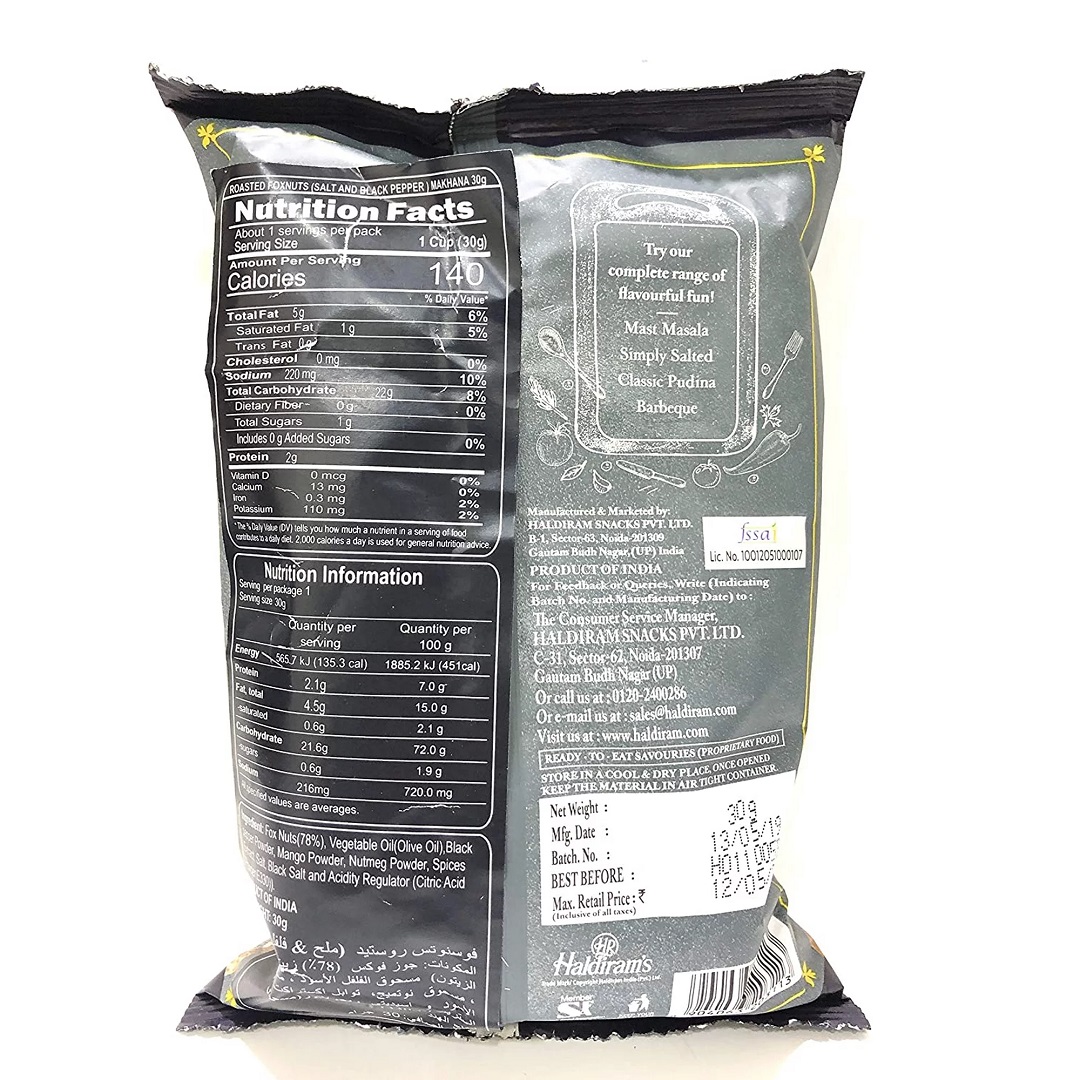 Haldiram Magic Makhana Foxnuts Salt N Pepper 30 Gm 57663