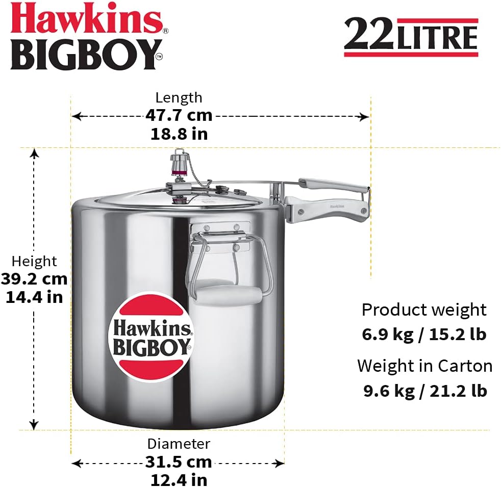 Extra Large Hawkins 22L Bigboy Aluminium Pressure Cooker #59298 ...