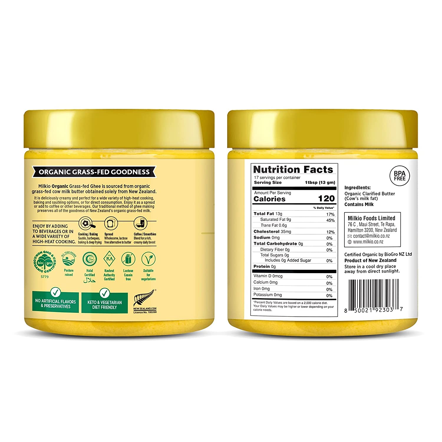 MILKIO 100% Organic Grass Fed Ghee USDA Certified 8 Oz #51968 ...