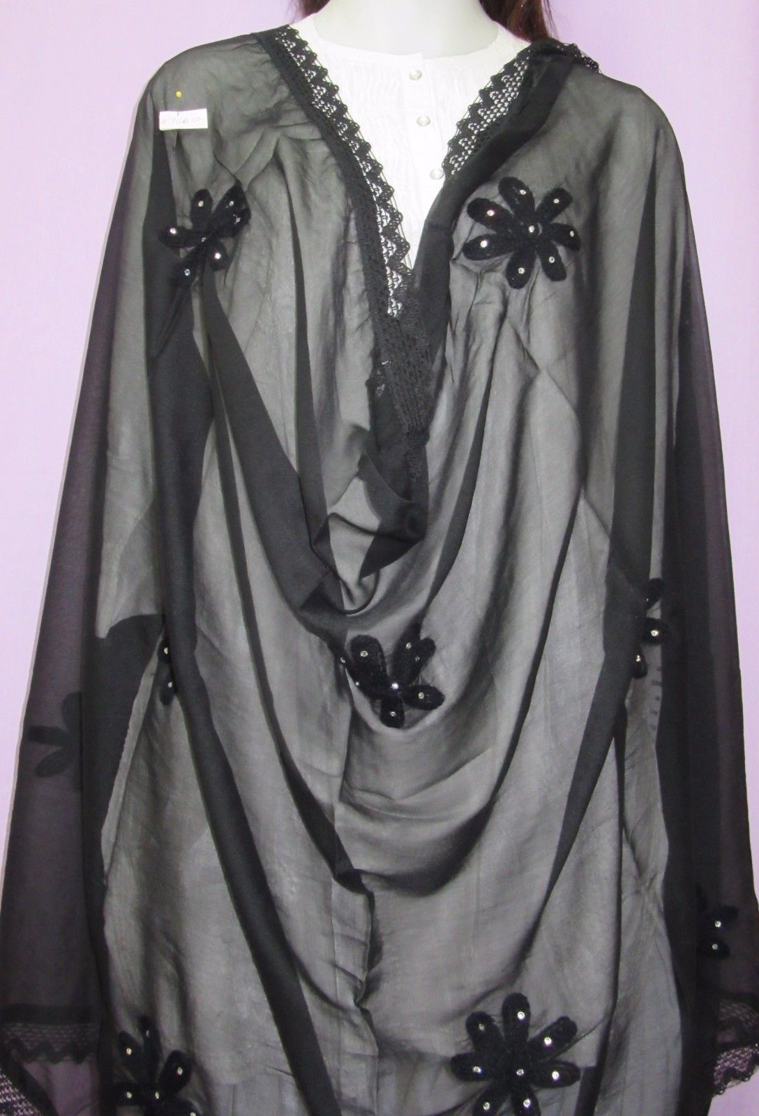 Black Georgette Dupatta Chunni Wrap Shawl \w Lace Border #26634 | Buy ...