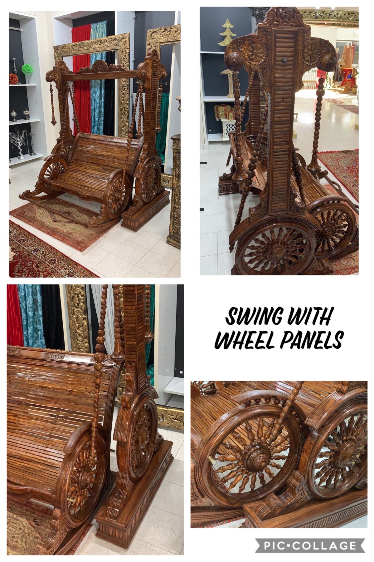 Antique Finish Wooden Swing/Rocker w/ Wheel Panels #37080 | DesiClik ...