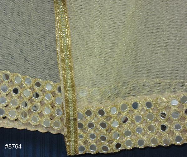 Gold Net Dupatta Chunni Shawl w/ Mirror Work #38118 | DesiClik.com, USA