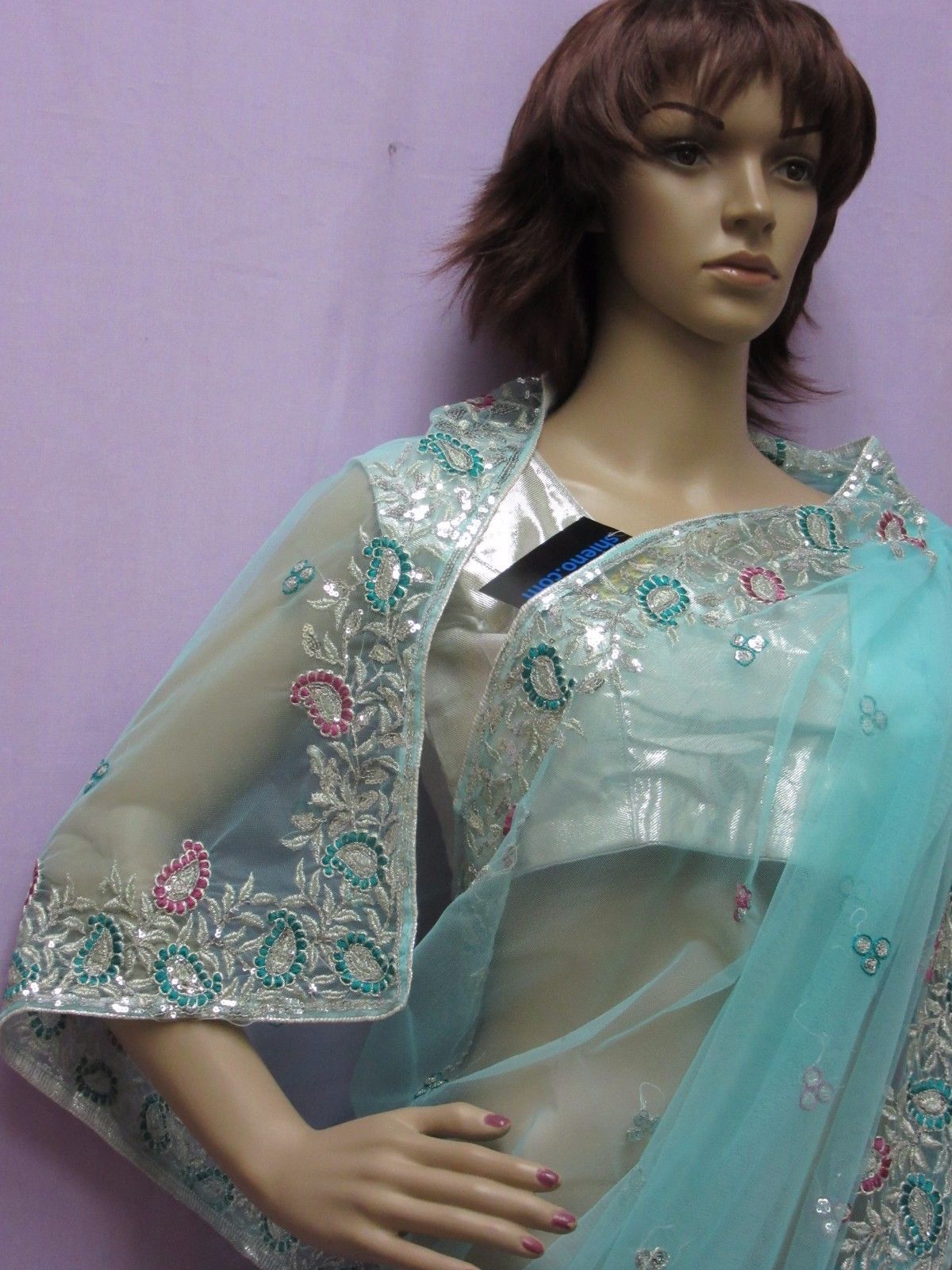 Firozi Color Net Embroidered Readymade Saree Blouse #886 #25731 ...