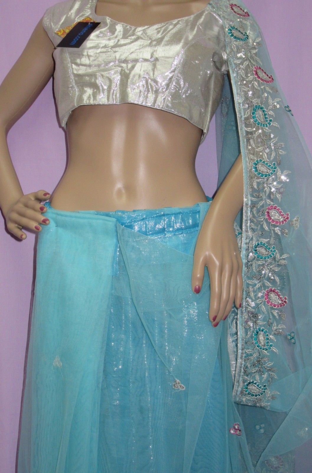 Firozi Color Net Embroidered Readymade Saree Blouse #886 #25731 ...