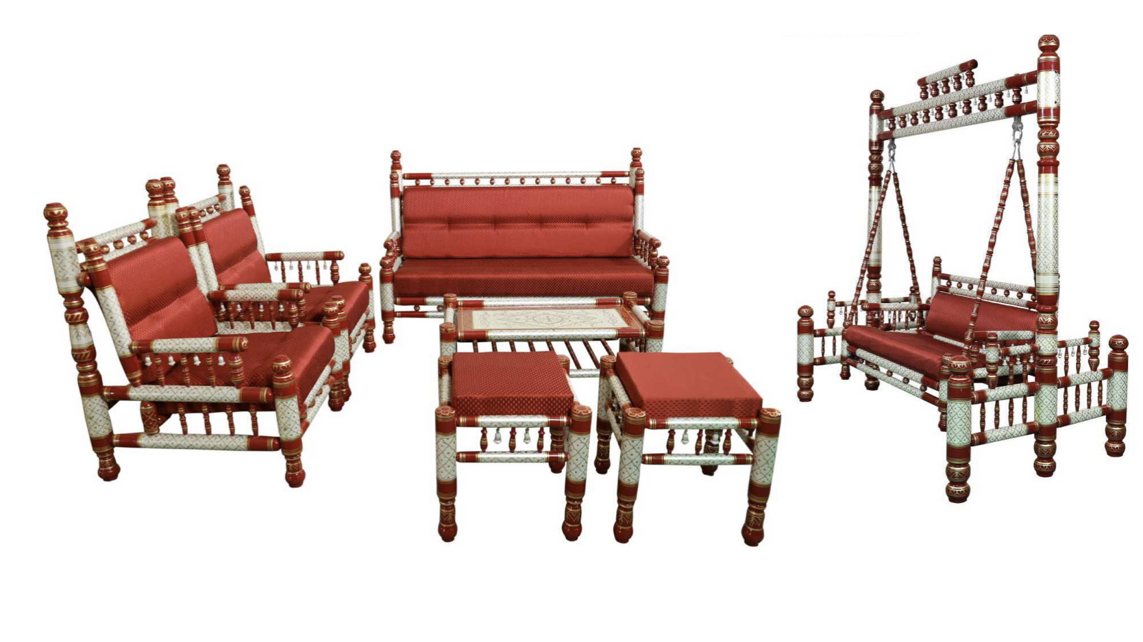 Sankheda Low Chair Set (2 Pcs) in Pearl White & Gold Color #57204 ...