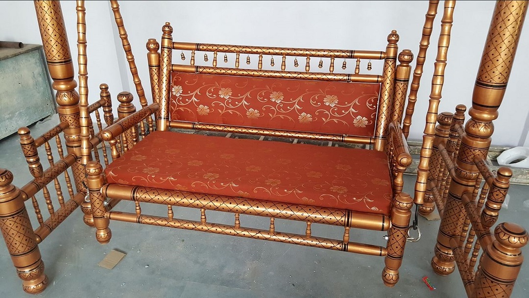 Handcrafted Sankheda Design Wooden Jhula / Indoor Indian Swing Bronze ...