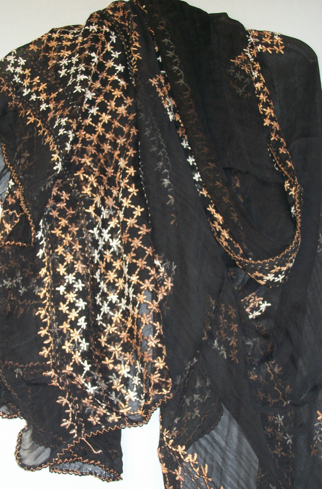 Black Chiffon Phulkari Dupatta Scarf (Chunni) #25530 | DesiClik.com, USA