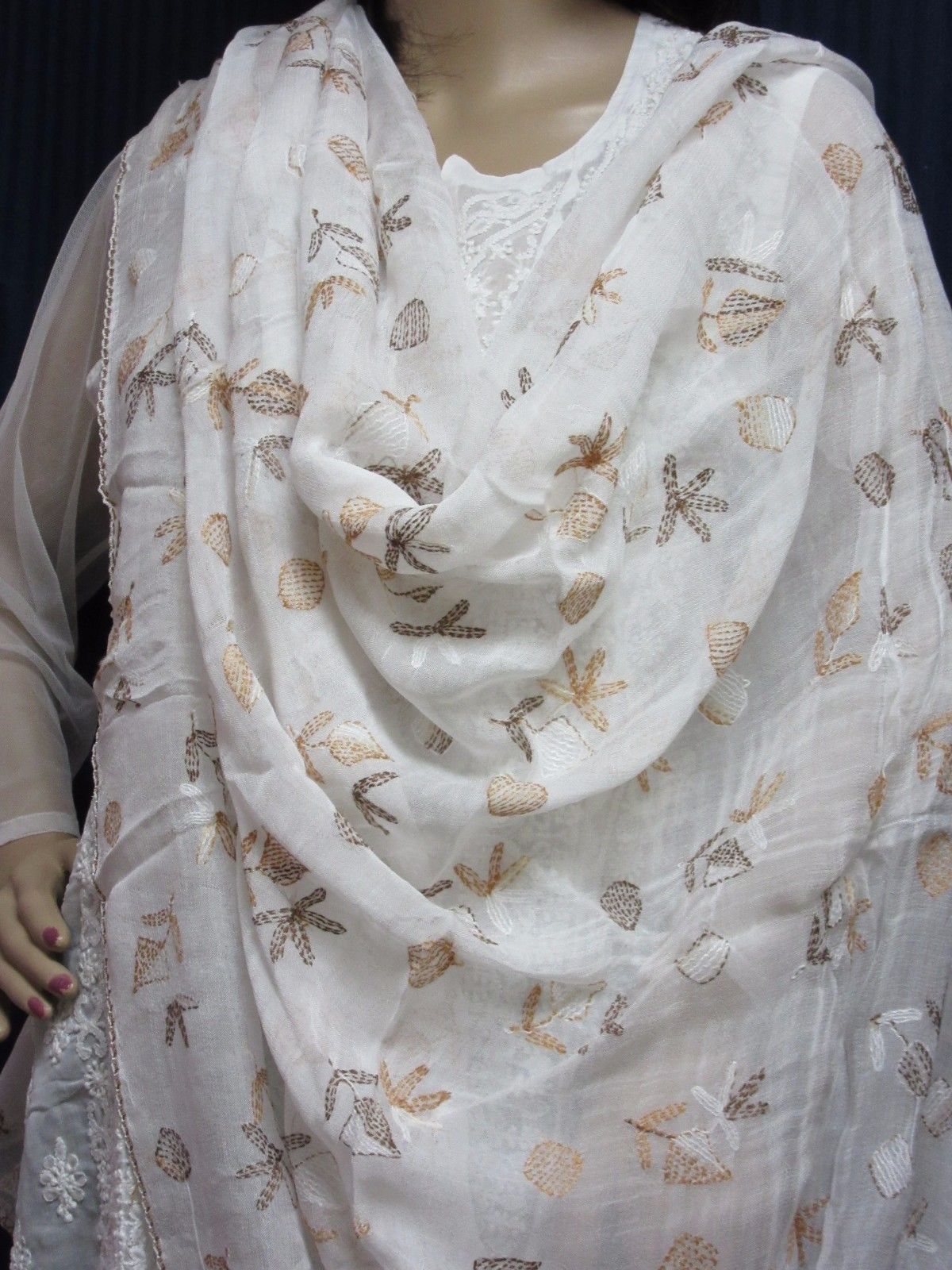 White Chiffon Phulkari Work Dupatta Chunni #28272 | DesiClik.com, USA