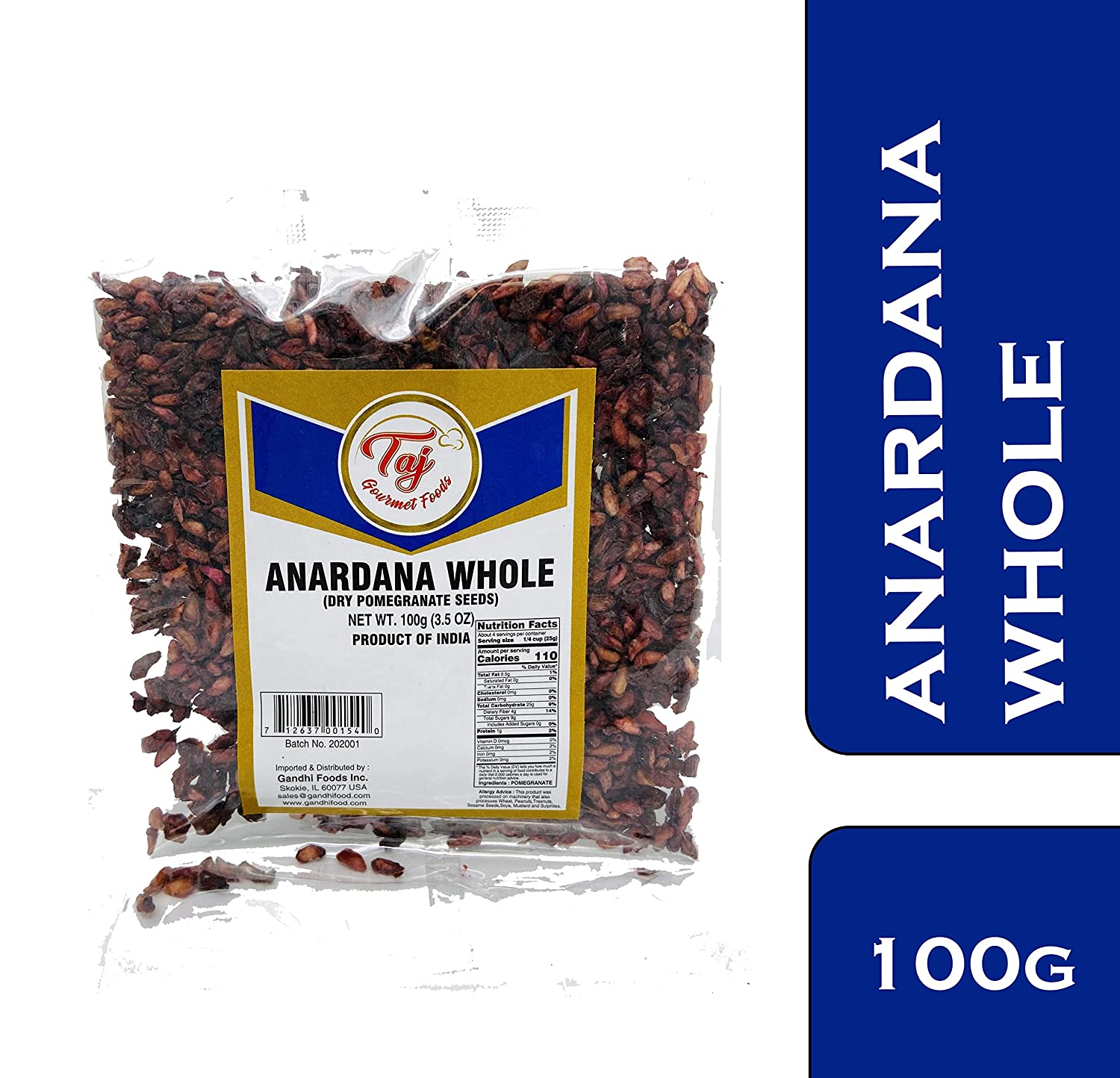 TAJ Premium Indian Anardana Whole Seeds (Pomegrante), 3.5-Ounce #42948 ...