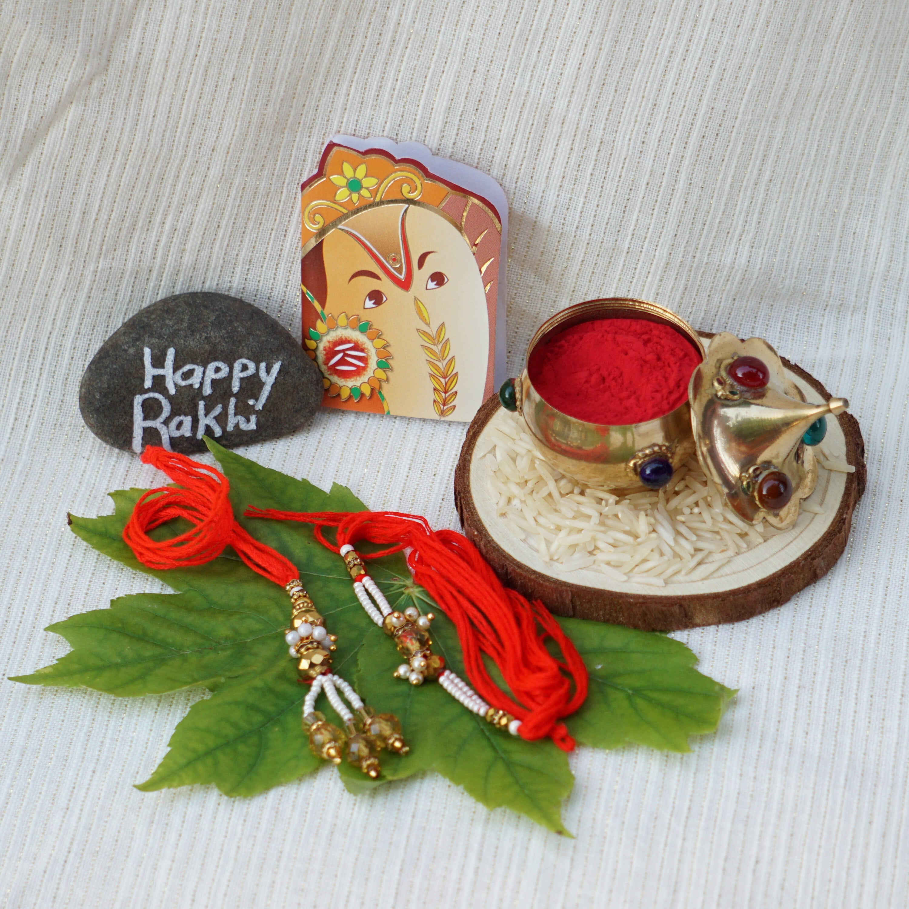 UtsaWe GIFT HAMPER - Adorable Couple Rakhi With white Beads #54845 ...