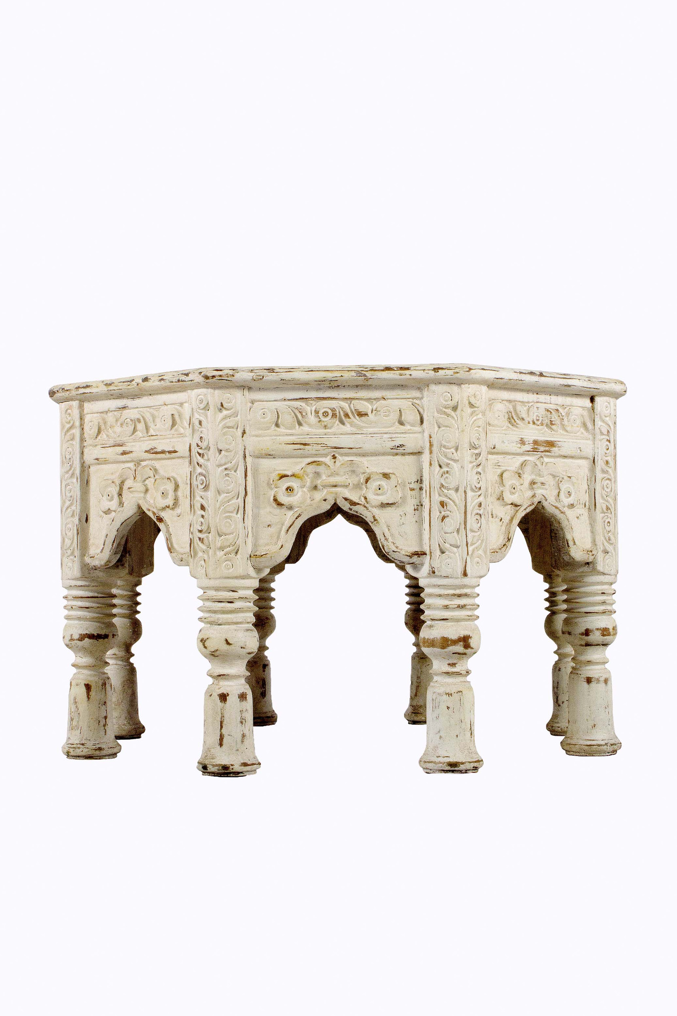 Octaganol Antique Carved Handmade Bajot Table - 21", INDIAN HANDICRAFT ...