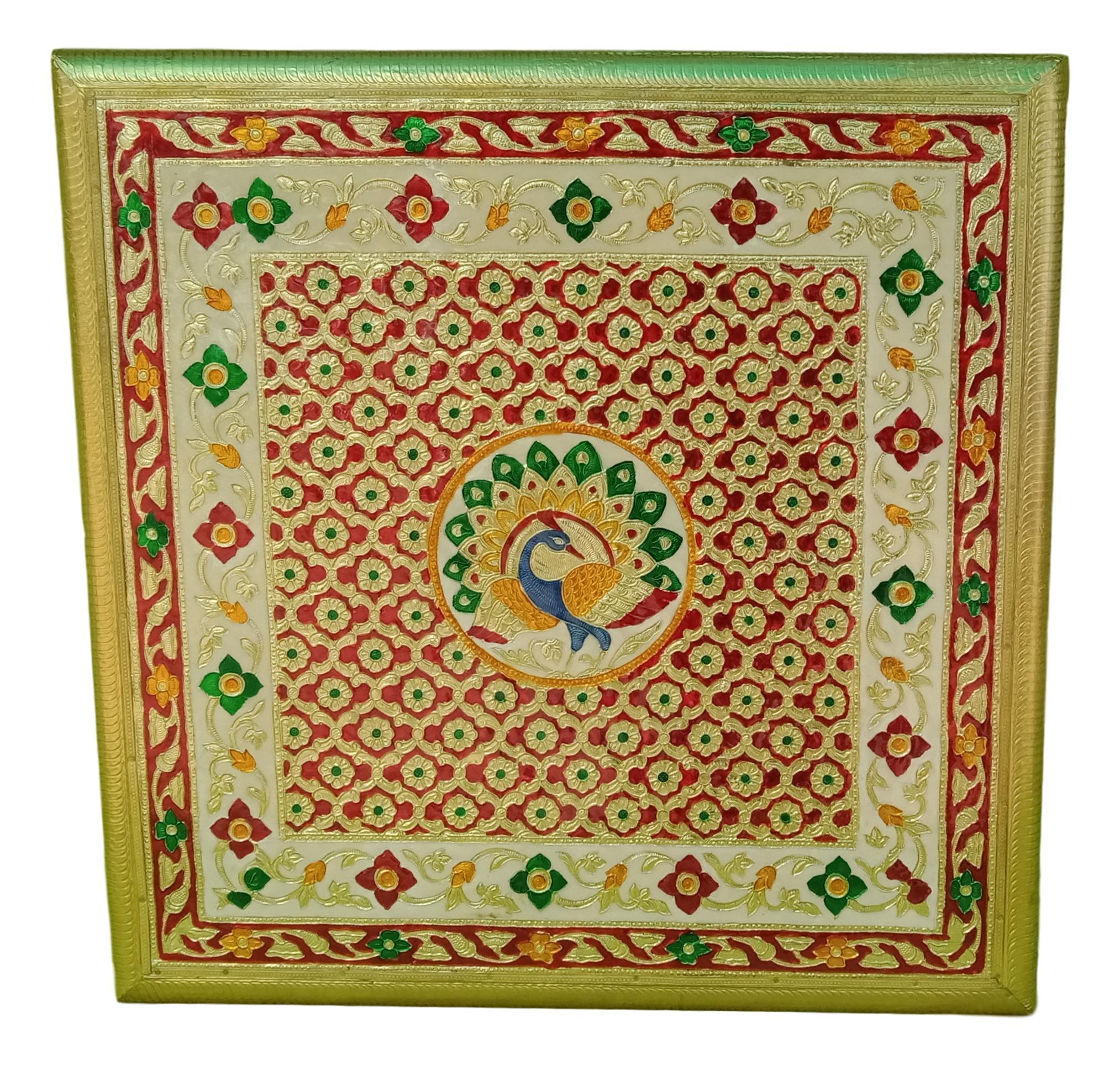 Persian Style Low Accent Table Peacock Design Enameled 16" Chowki Bajot ...