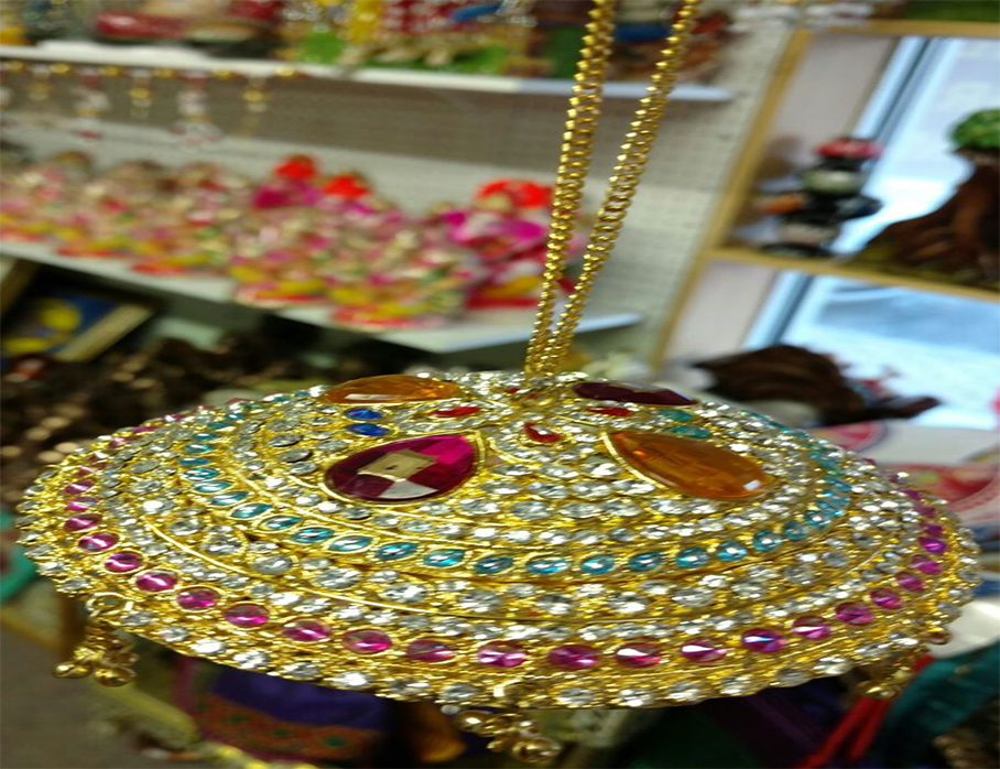 Stone Decorated Golden Chatra For Pooja Mandir #28790 | DesiClik.com, USA