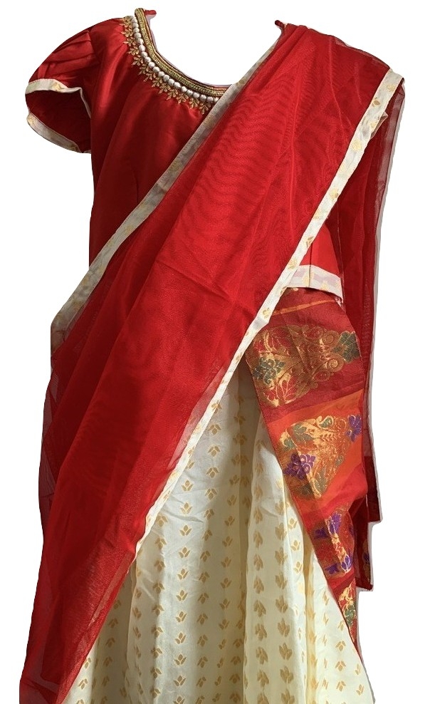 White and Red Langa Voni - Size 34 for 10 to 11 Year Girls #41432 ...