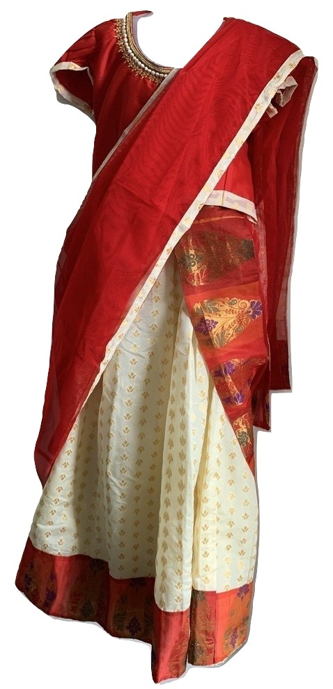 White and Red Langa Voni - Size 34 for 10 to 11 Year Girls #41432 ...