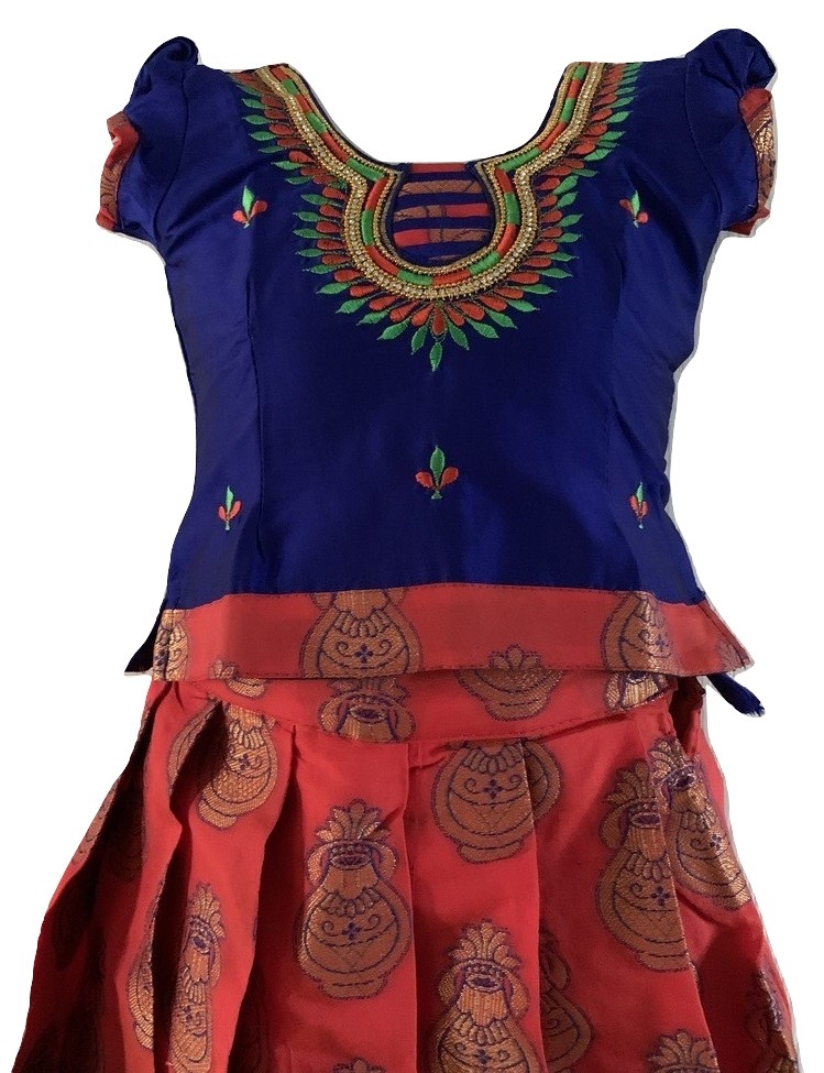 Orange and Blue Pattu Pavada Available In Two Sizes #44001 | DesiClik ...