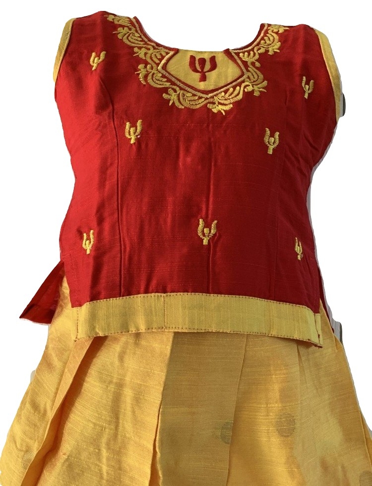 Yellow And Red Pattu Pavada Size Available In Two Sizes #43996 ...