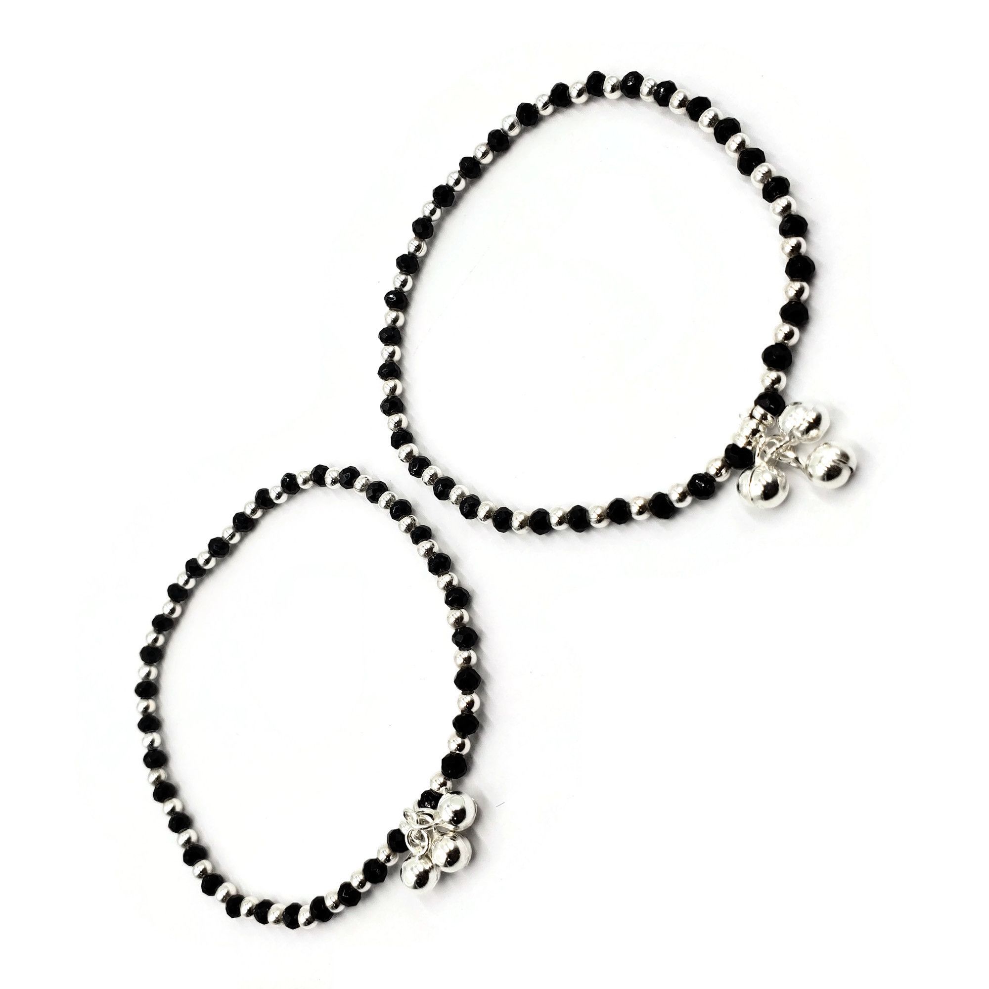 925 Sterling Silver Kids Najariya (Black Beads) Anklet - Style#25 ...