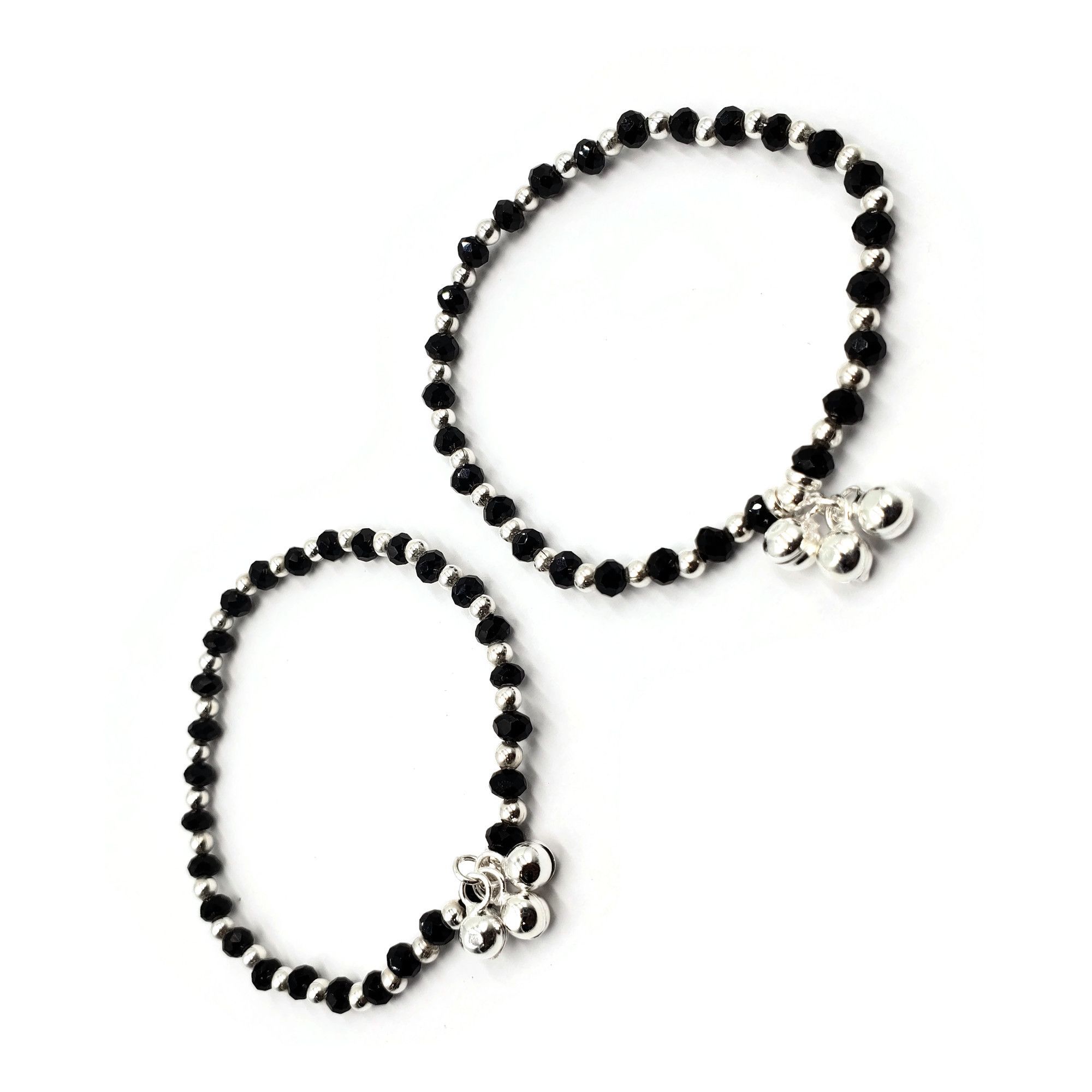 925 Sterling Silver Kids Najariya (Black Beads) Anklet - Style#25 ...