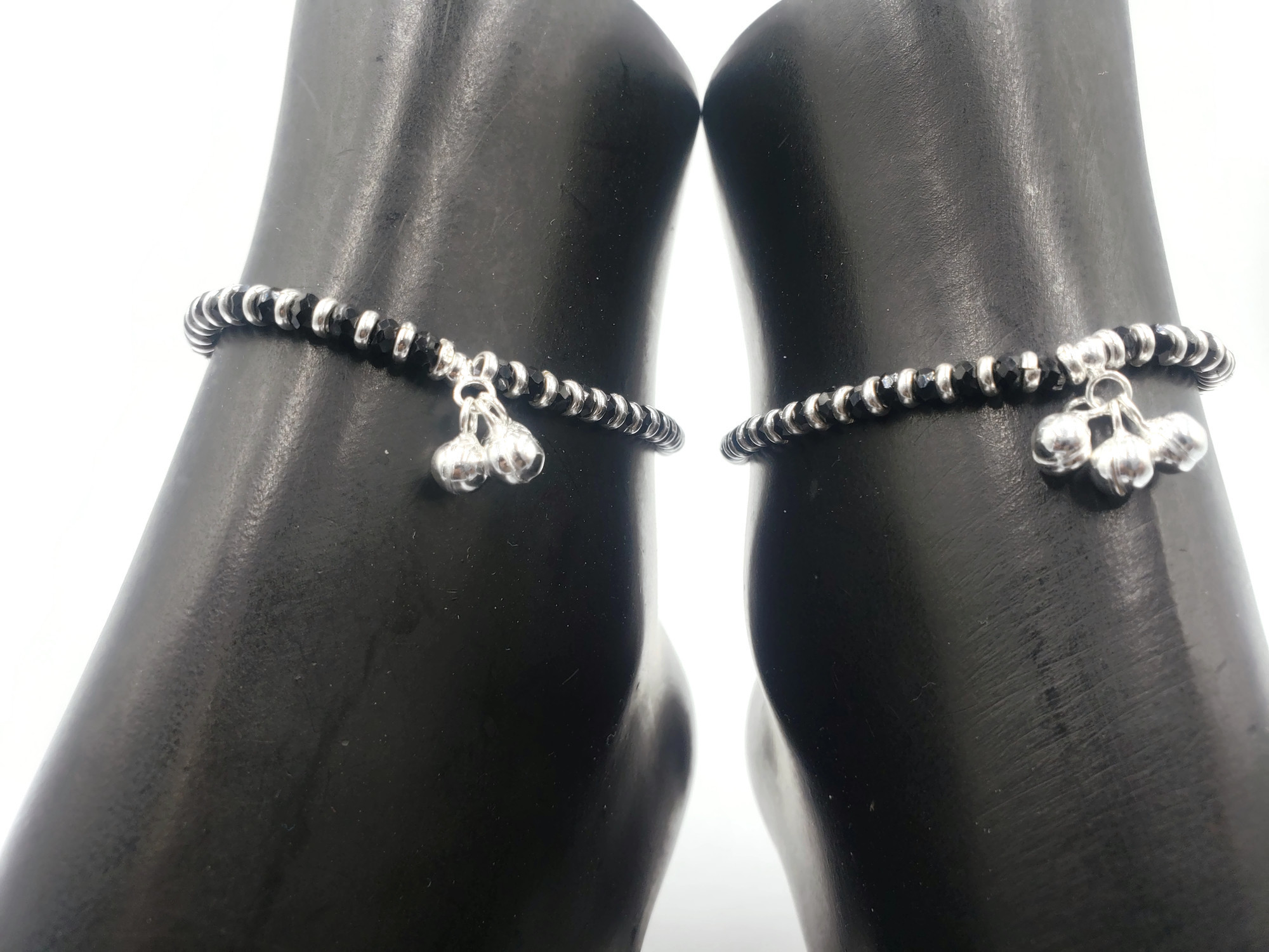 925 Sterling Silver Kids Najariya (Black Beads) Anklet - Style #15 ...