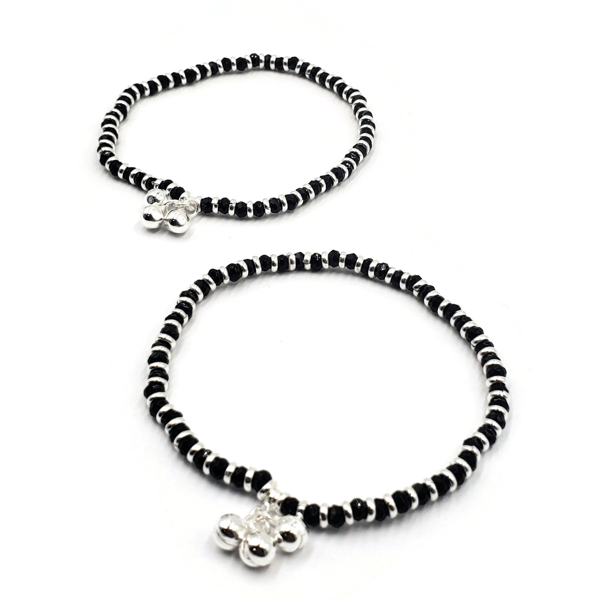 925 Sterling Silver Kids Najariya (Black Beads) Anklet - Style #15 ...