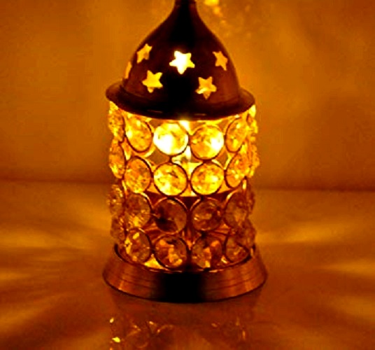 Brass & Crystal Akhand Jyot Lamp / Diya / Deepak for Gift / Puja (Small ...