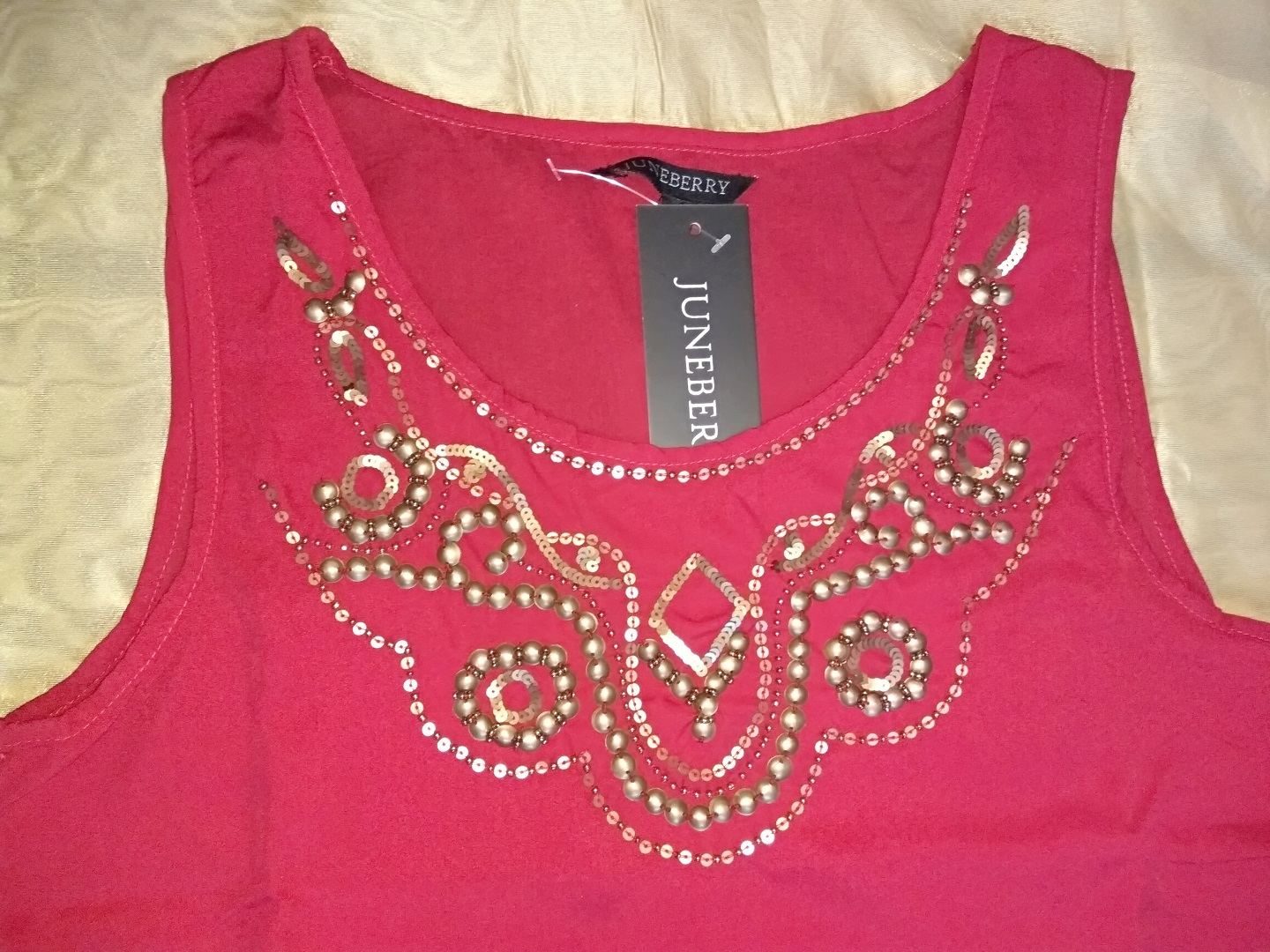 Red & Golden Sleeveless Embellished Top #36494 | DesiClik.com, USA