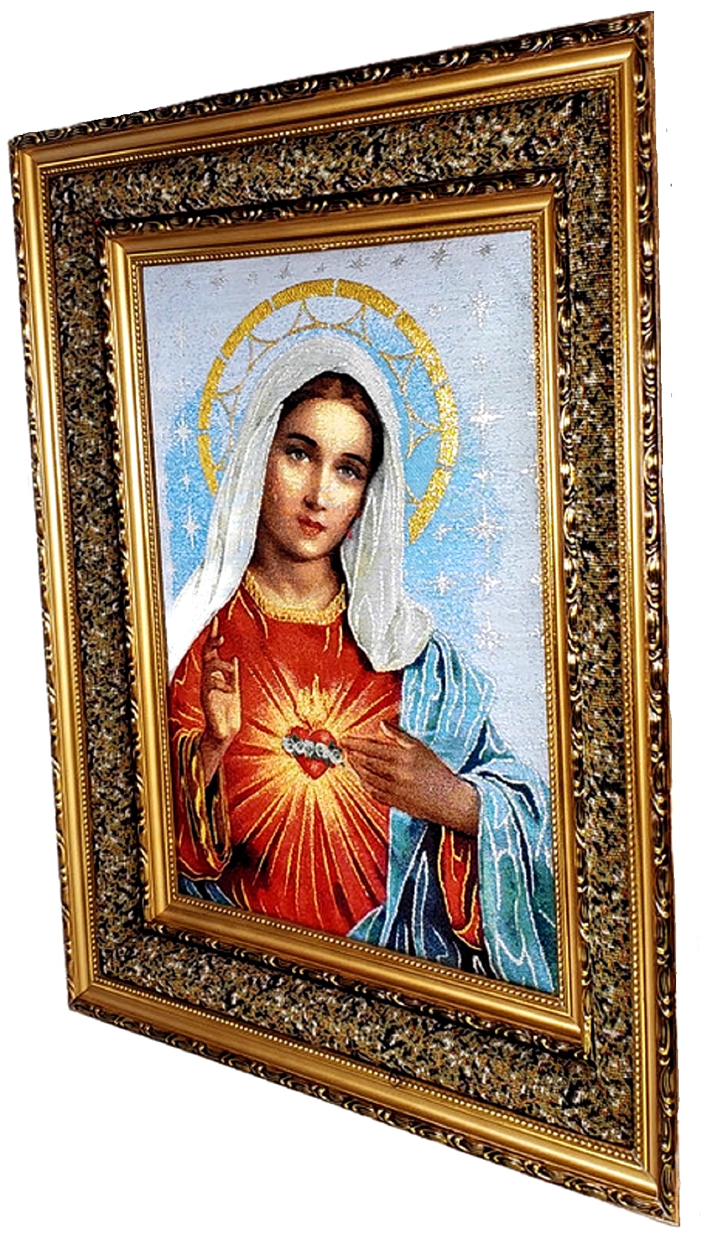 Sacred Heart of Mary Tapestry in Cushioned Ornate Frame 17"x21" Wall ...