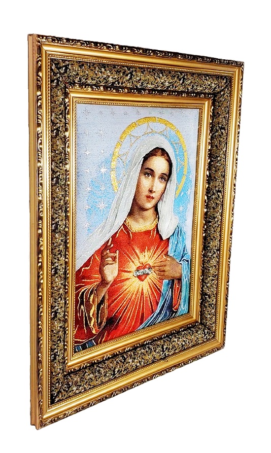 Sacred Heart of Mary Tapestry in Cushioned Ornate Frame 17"x21" Wall ...