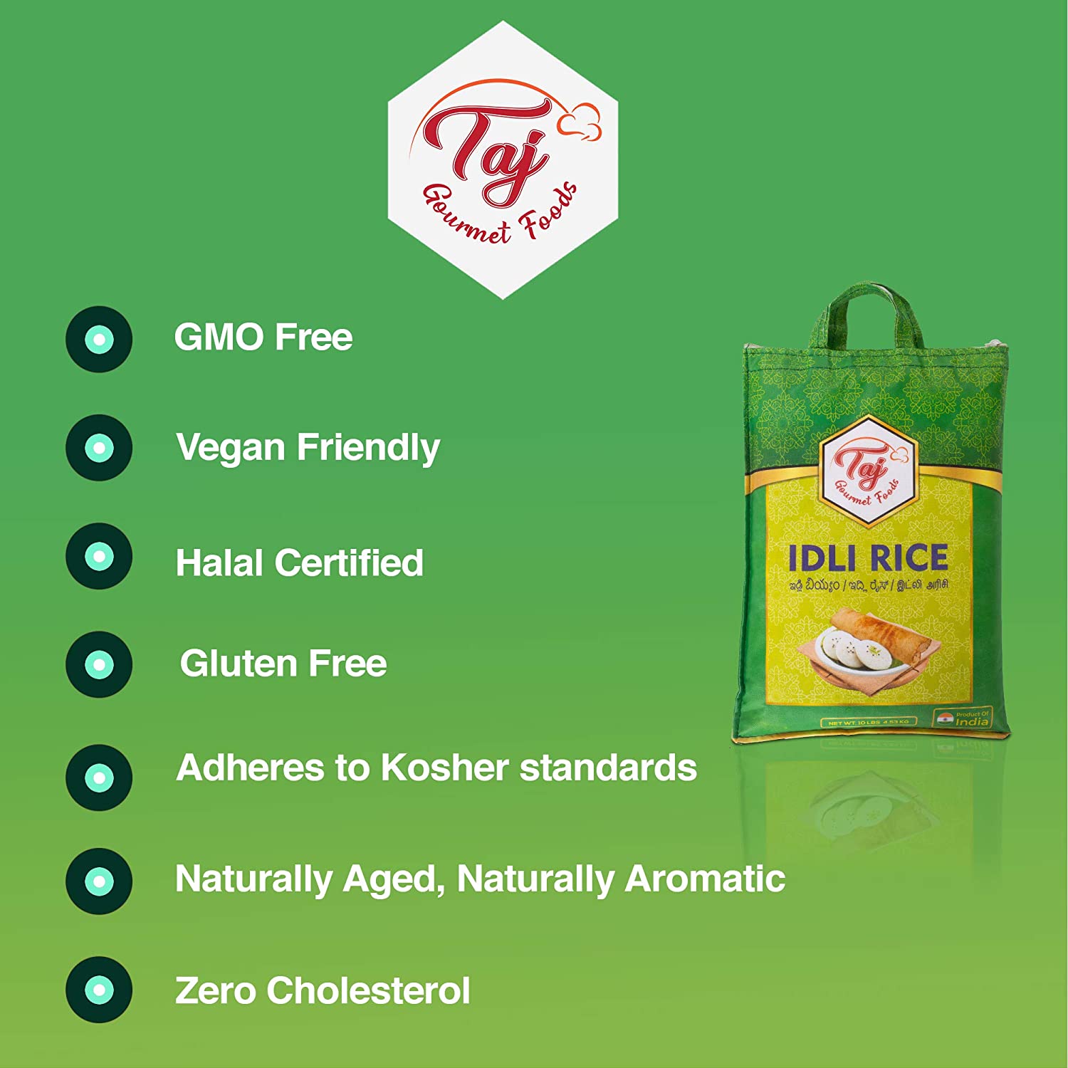 TAJ Gourmet Idly Rice, Idli Rice, Short Grain Rice, 10-Pounds #43774 ...