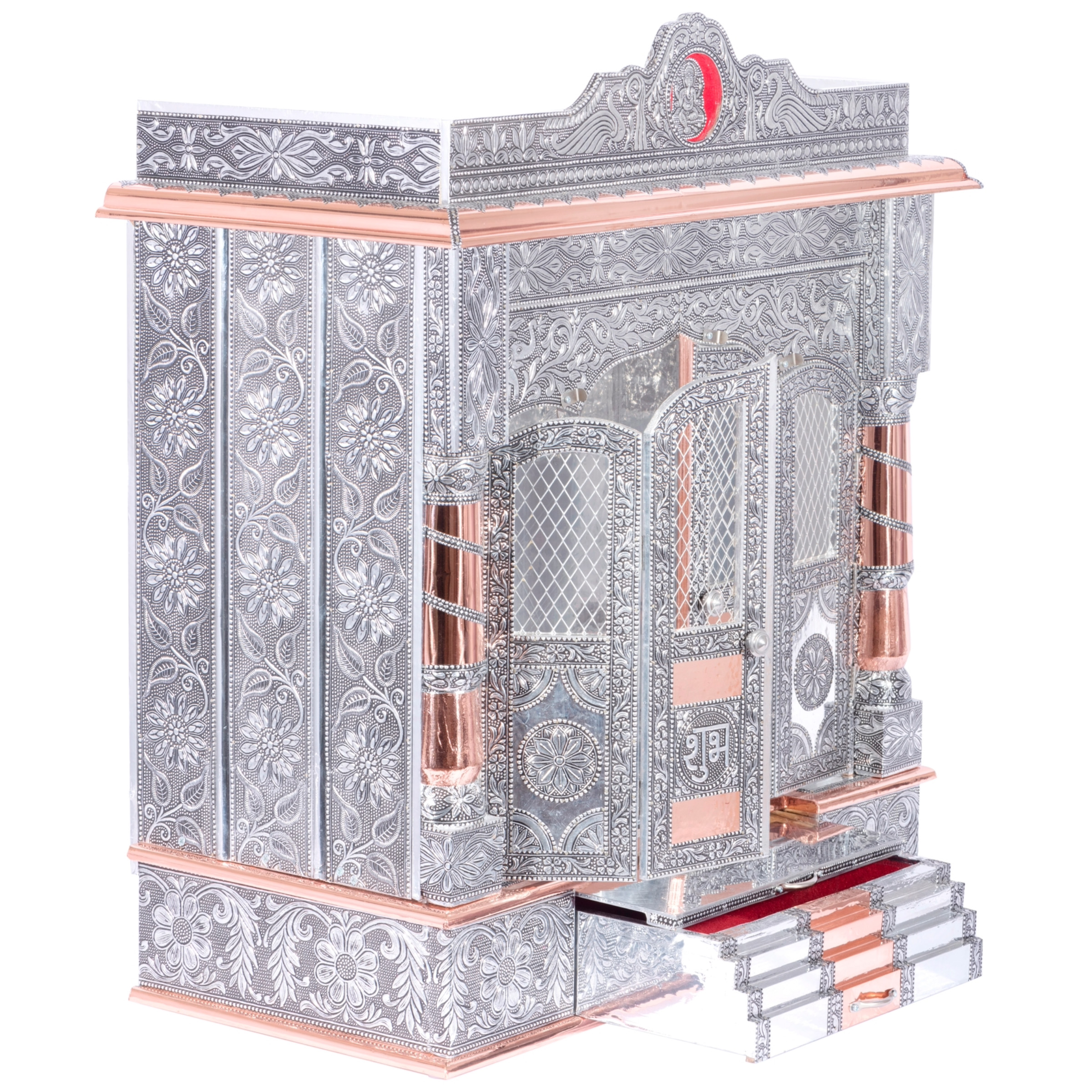 Steps Mandir (Silver Mandir with Door, Large) #60114 | DesiClik.com, USA