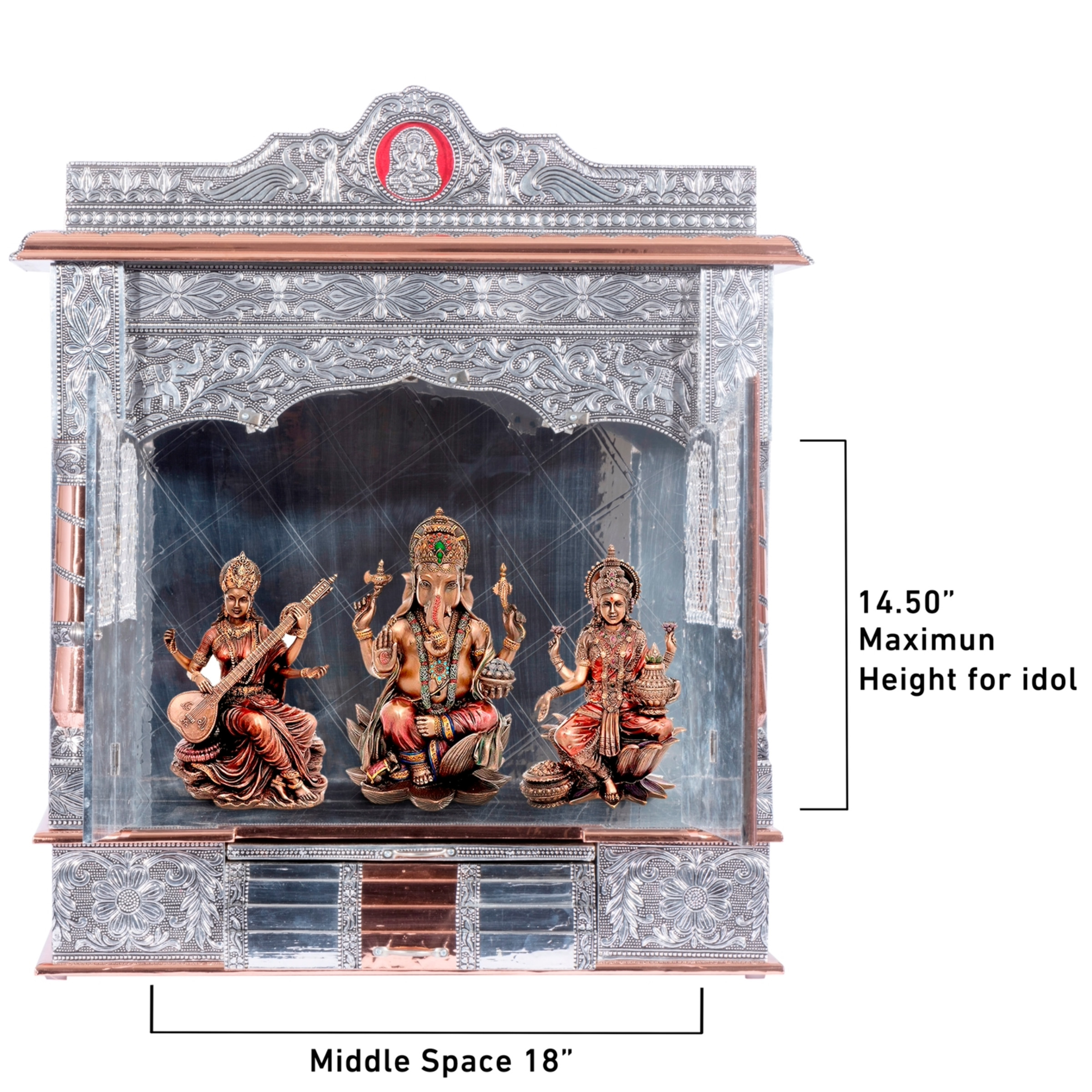 Steps Mandir (Silver Mandir with Door, Large) #60114 | DesiClik.com, USA