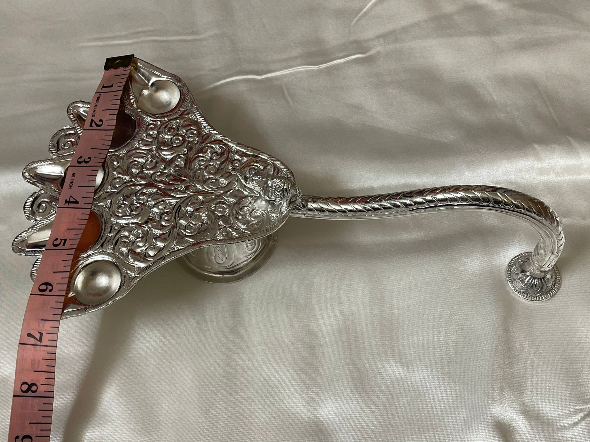 German Silver Pooja Harathi w/ Elephant Design Carving #52569 ...