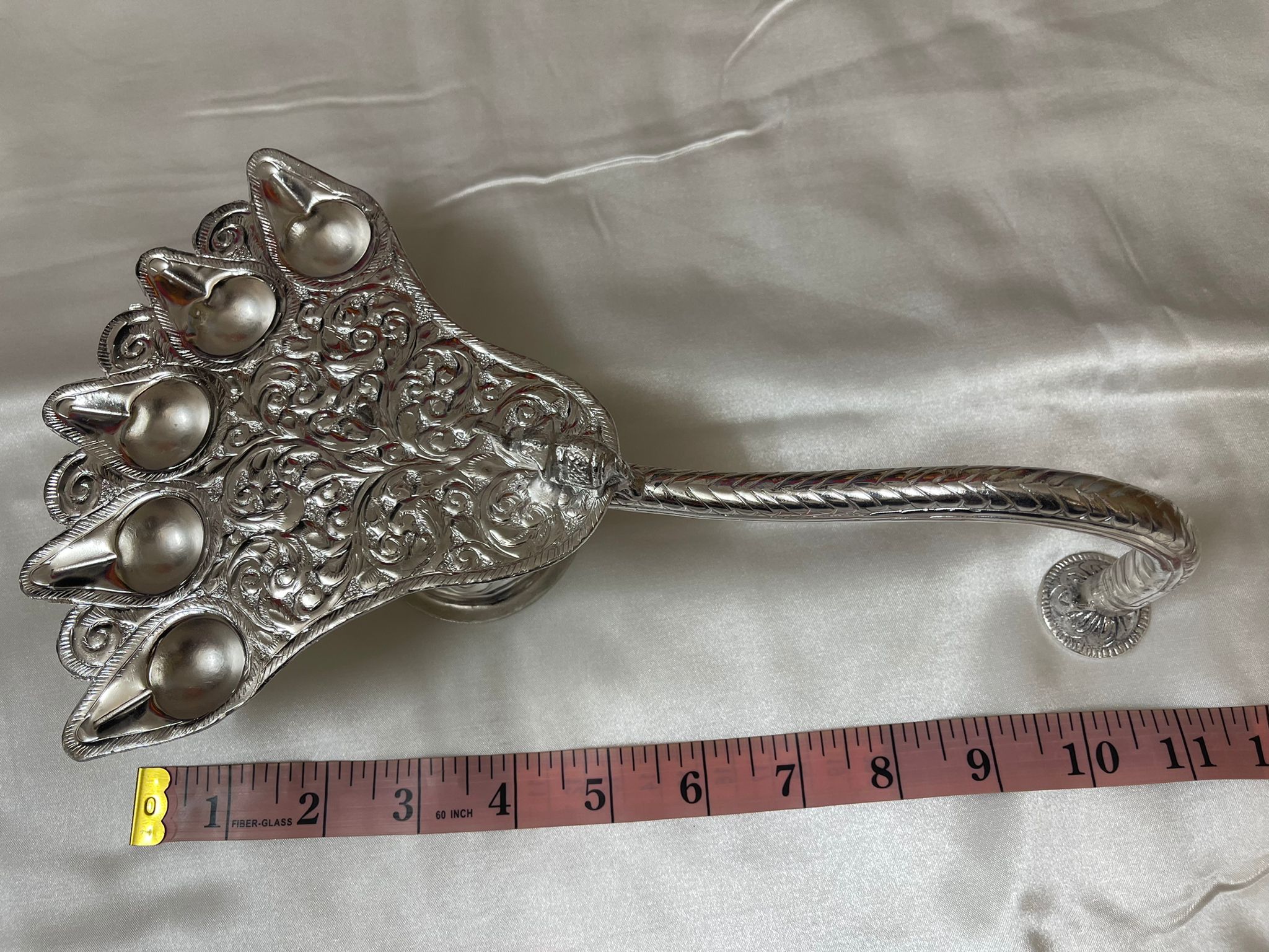 German Silver Pooja Harathi w/ Elephant Design Carving #52569 ...