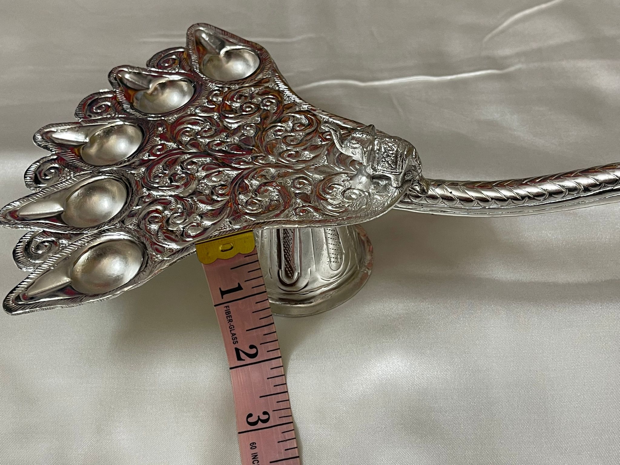 German Silver Pooja Harathi w/ Elephant Design Carving #52569 ...